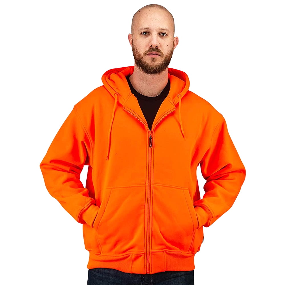 Orange Safety Full Zip High Visibility Thick Fleece Hooded Sweatshirt ...