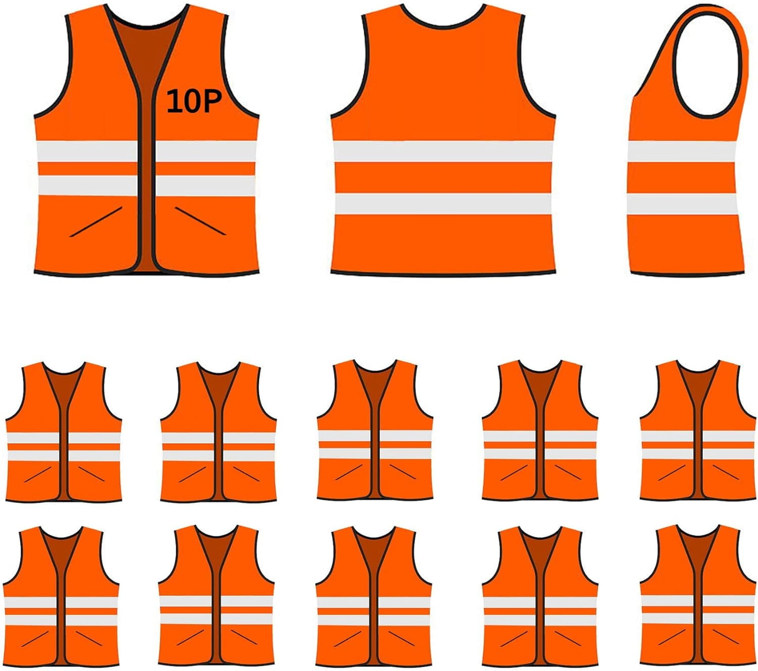 Orange Safety Vests 10 Pack,Reflective High Visibility Construction ...