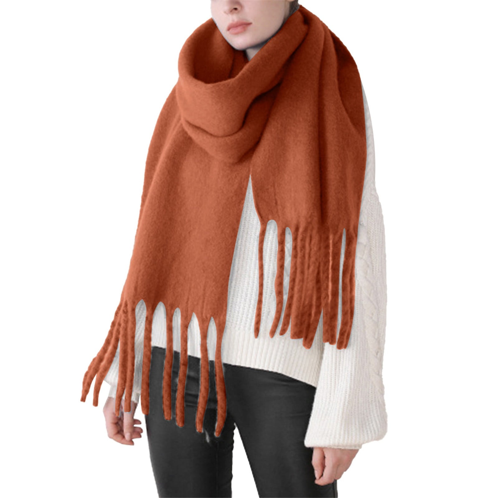 Orange Scarf for Women's Winter Thickened Macaron Warm Shawl Solid ...