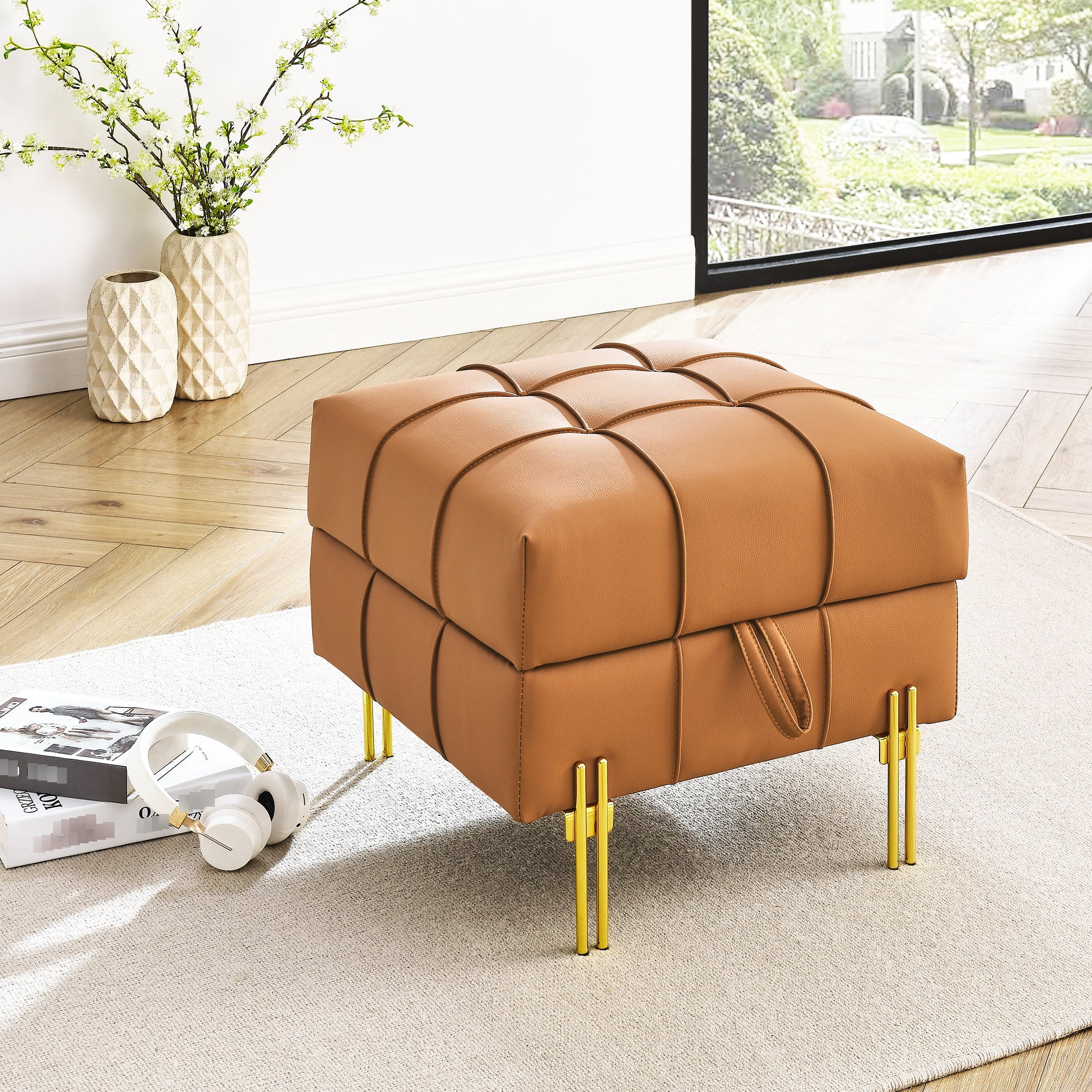 Orange Scratch Leather Storage - 22 Inches, Pet- Entryway Bench With ...