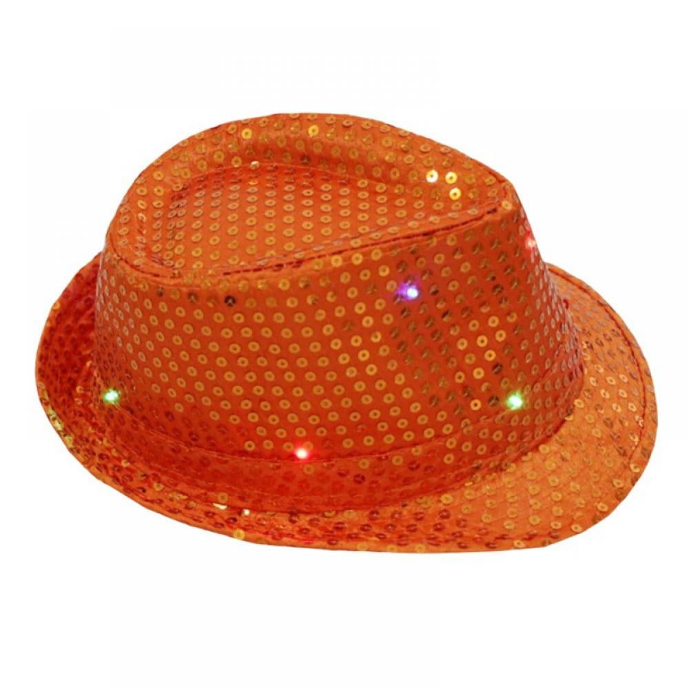 Orange Sequin Light Up LED Cowboy Hat with Orange LED Brim - Walmart.com