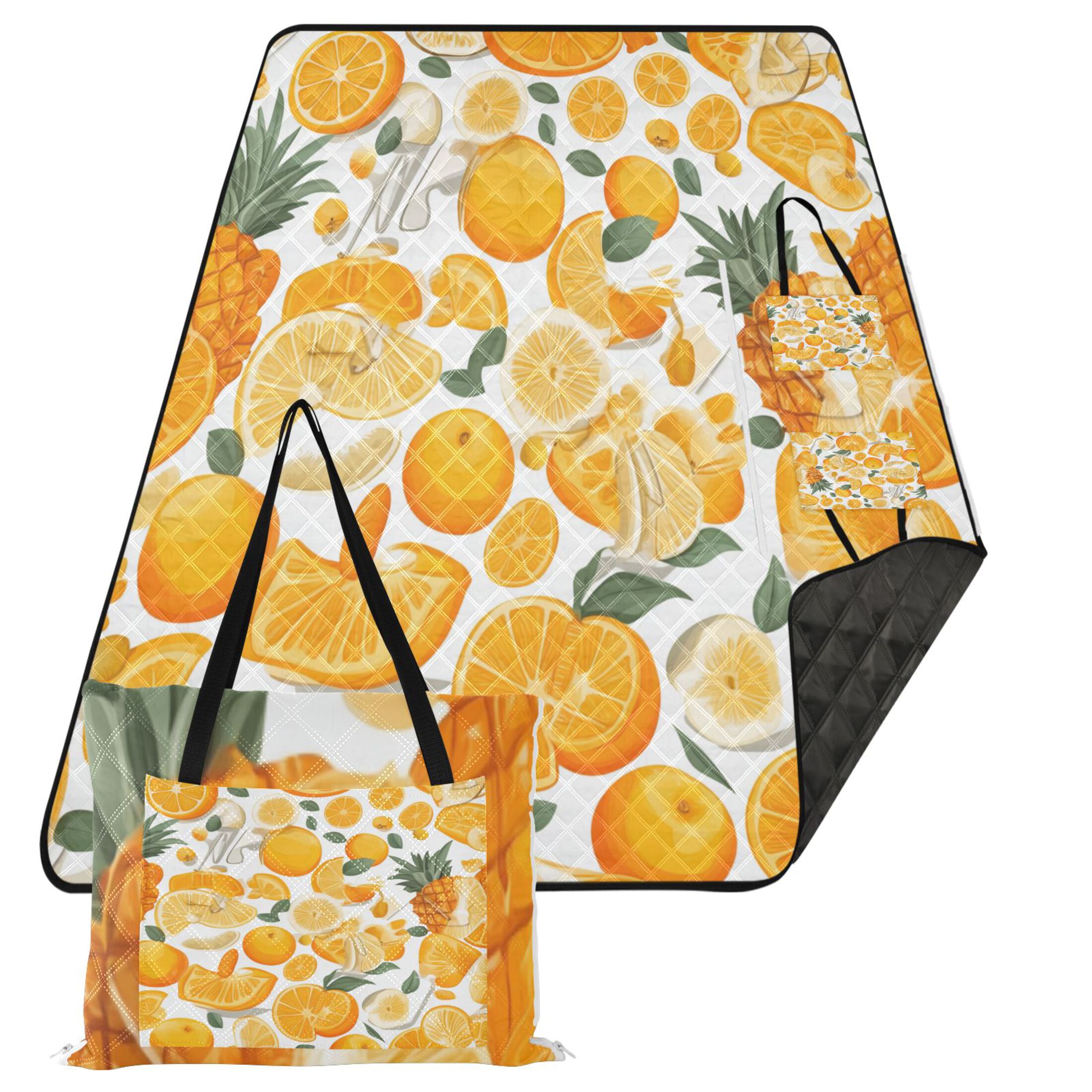Orange Series Fruits 60x80in Waterproof Picnic Mat, Foldable Backpack ...