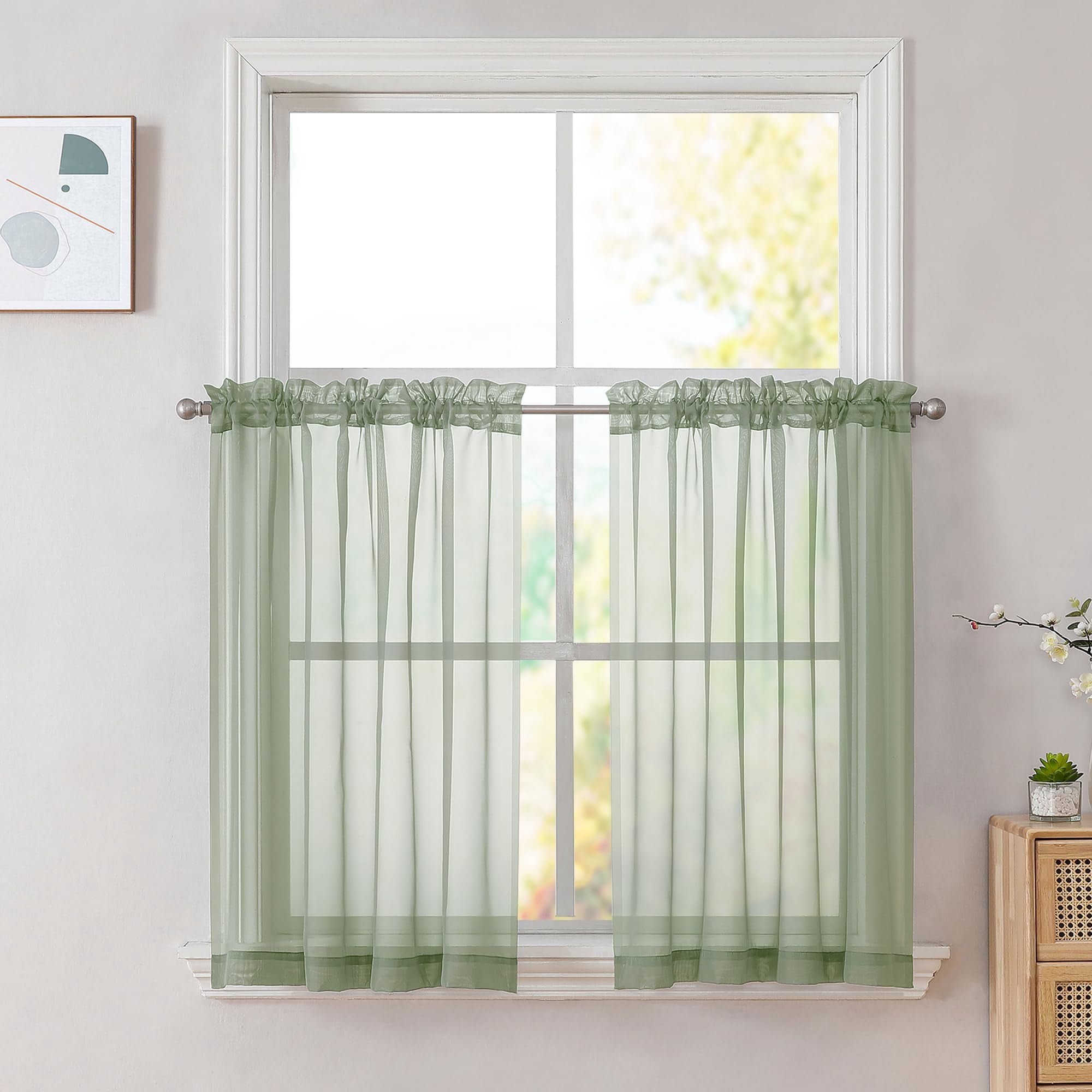 Orange Sheer Curtains 36 Inch Short Kitchen Window Treatment, Solid ...