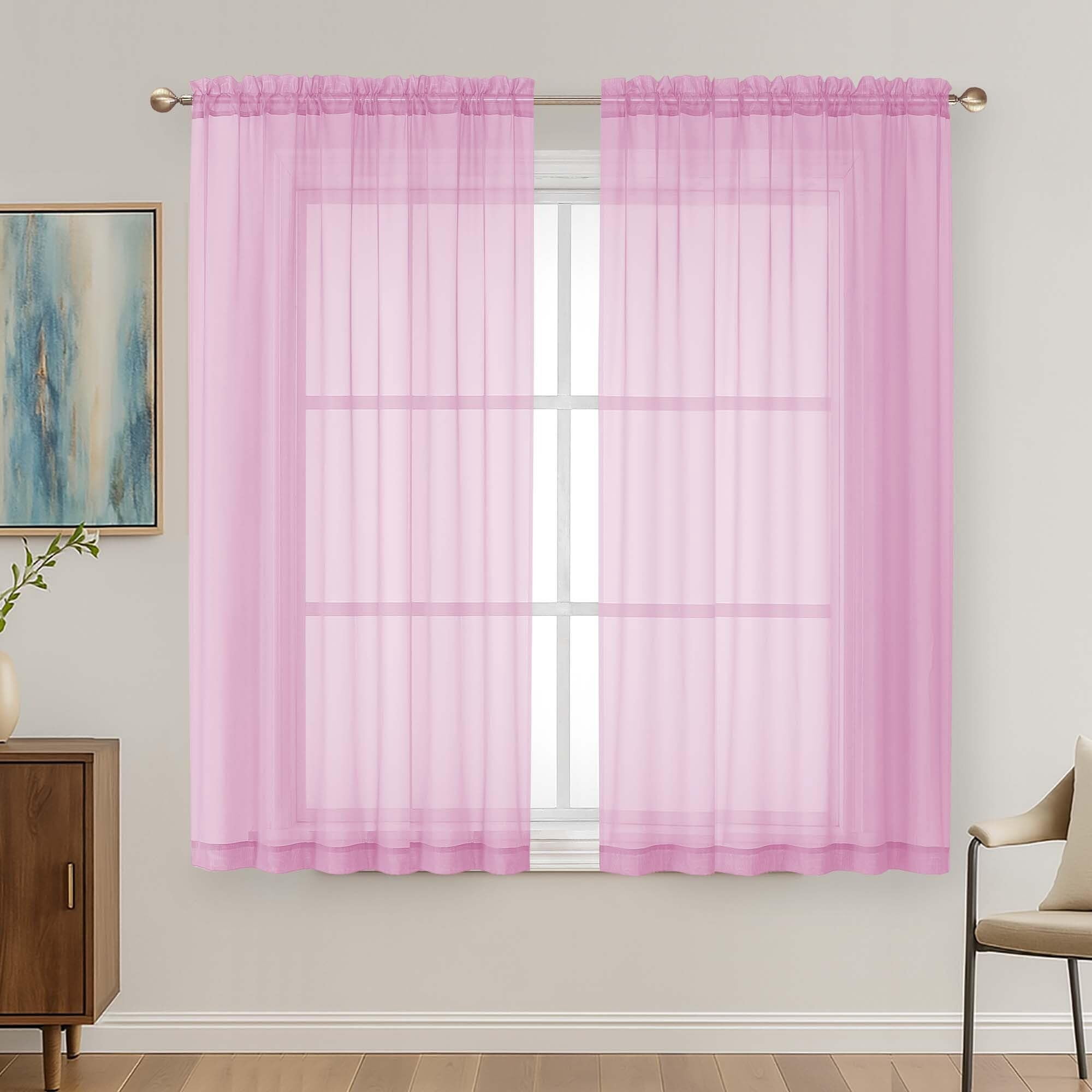 Orange Sheer Curtains 36 Inch Short Kitchen Window Treatment, Solid ...