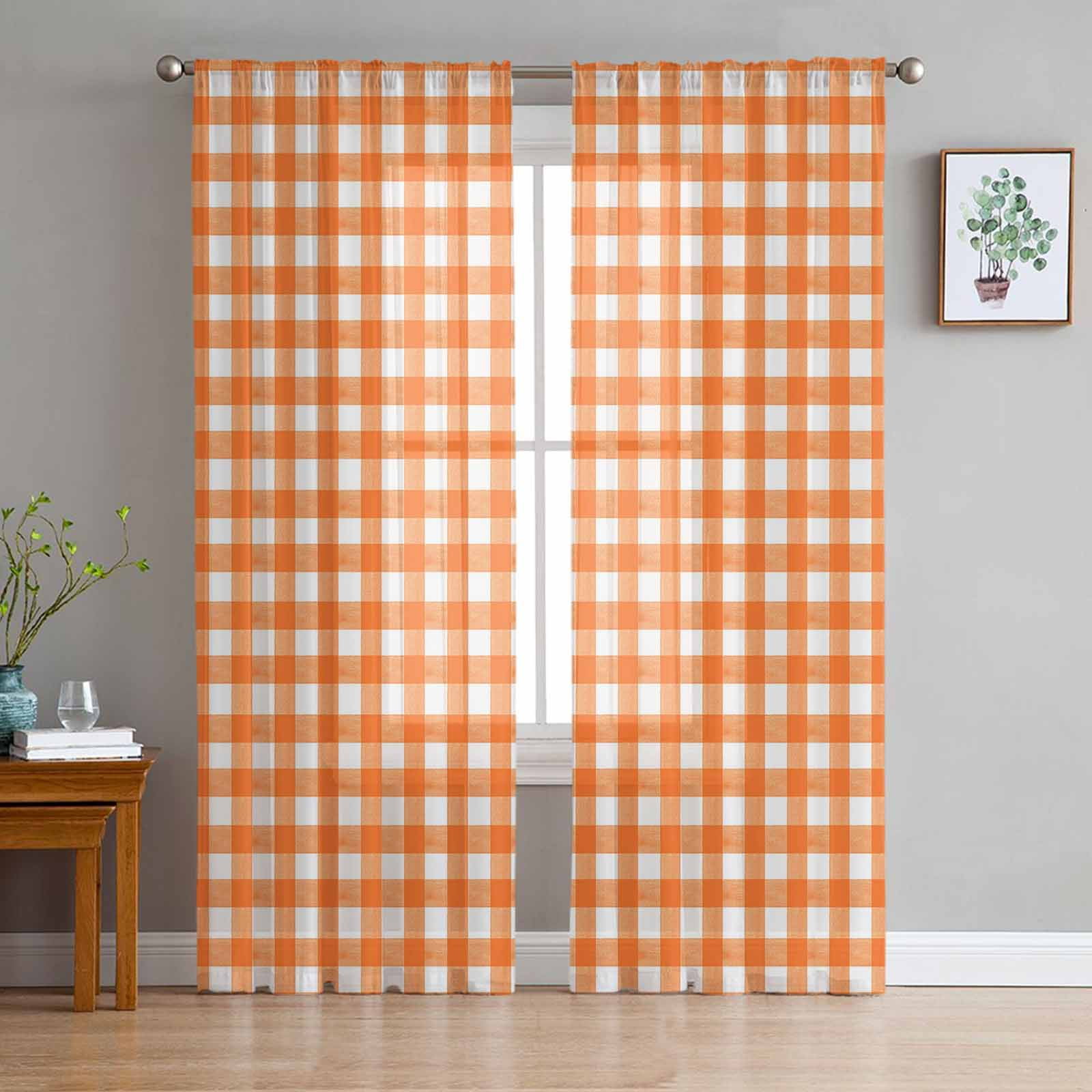 Orange Sheer Curtains 72 Inches Long 2 Panels Set, Window Sheer ...