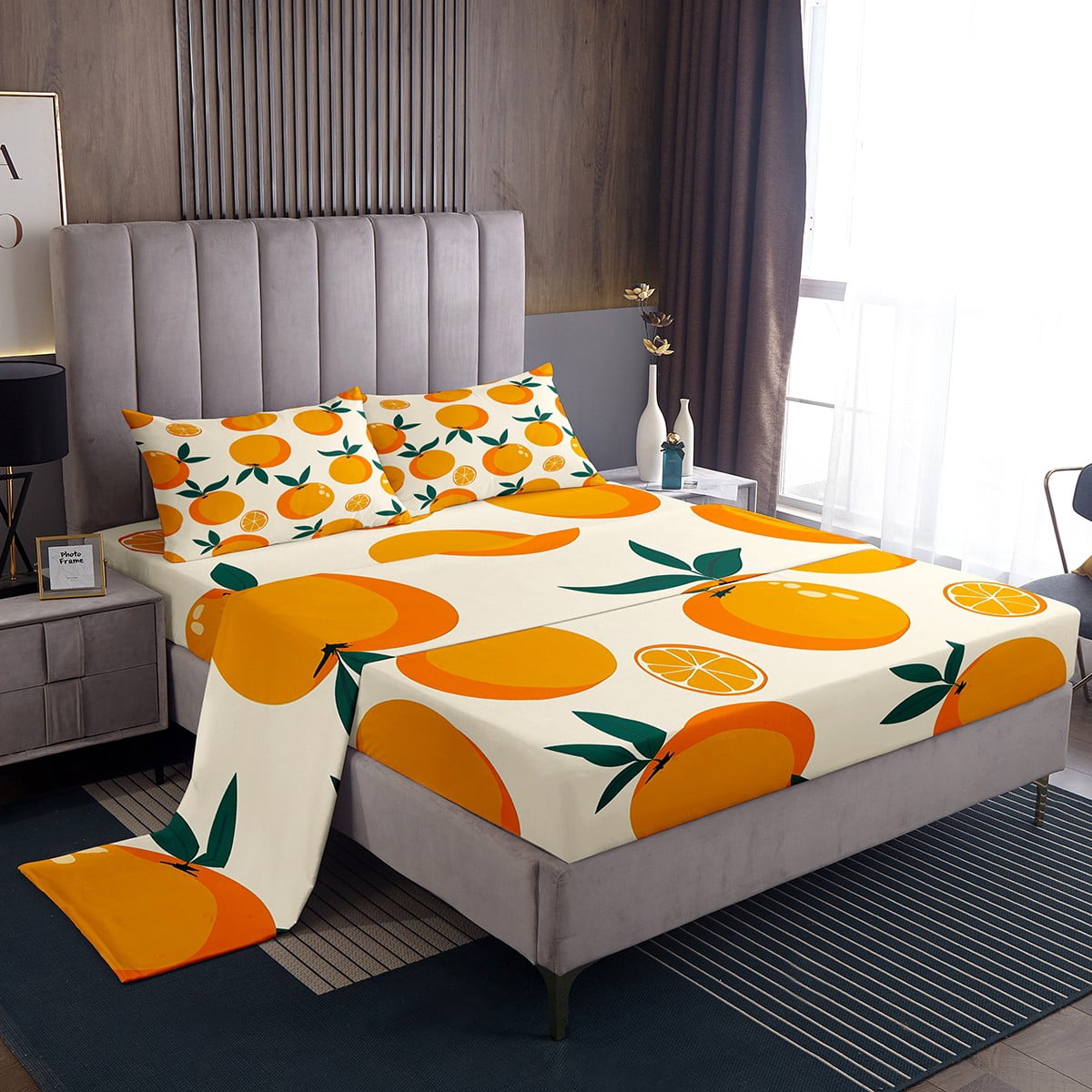 Orange Sheet Set,Summer Fruit Bed Sheets Set Full,Yummy Tangerine ...