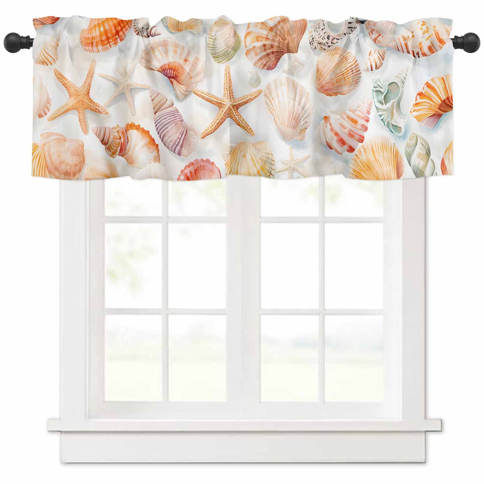 Orange Shells Coastal Valances for Windows Farmhouse Kitchen Curtains ...