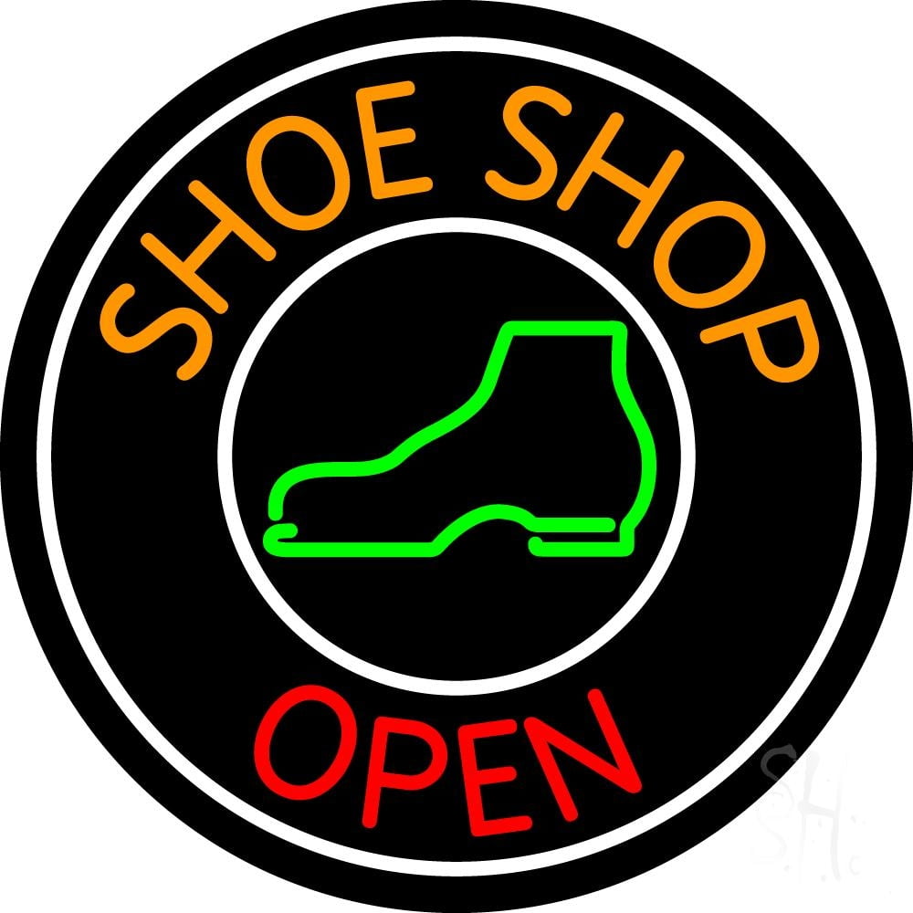 Orange Shoe Shop Open LED Neon Sign 26 x 26 - inches, Black Square Cut ...