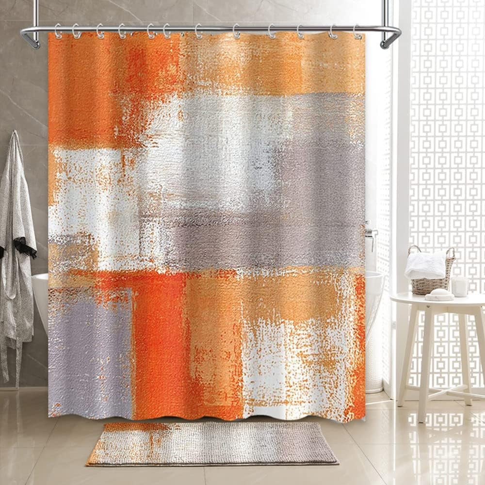 Orange Shower Curtain Abstract Aesthetic Burnt Orange Bathroom Shower ...