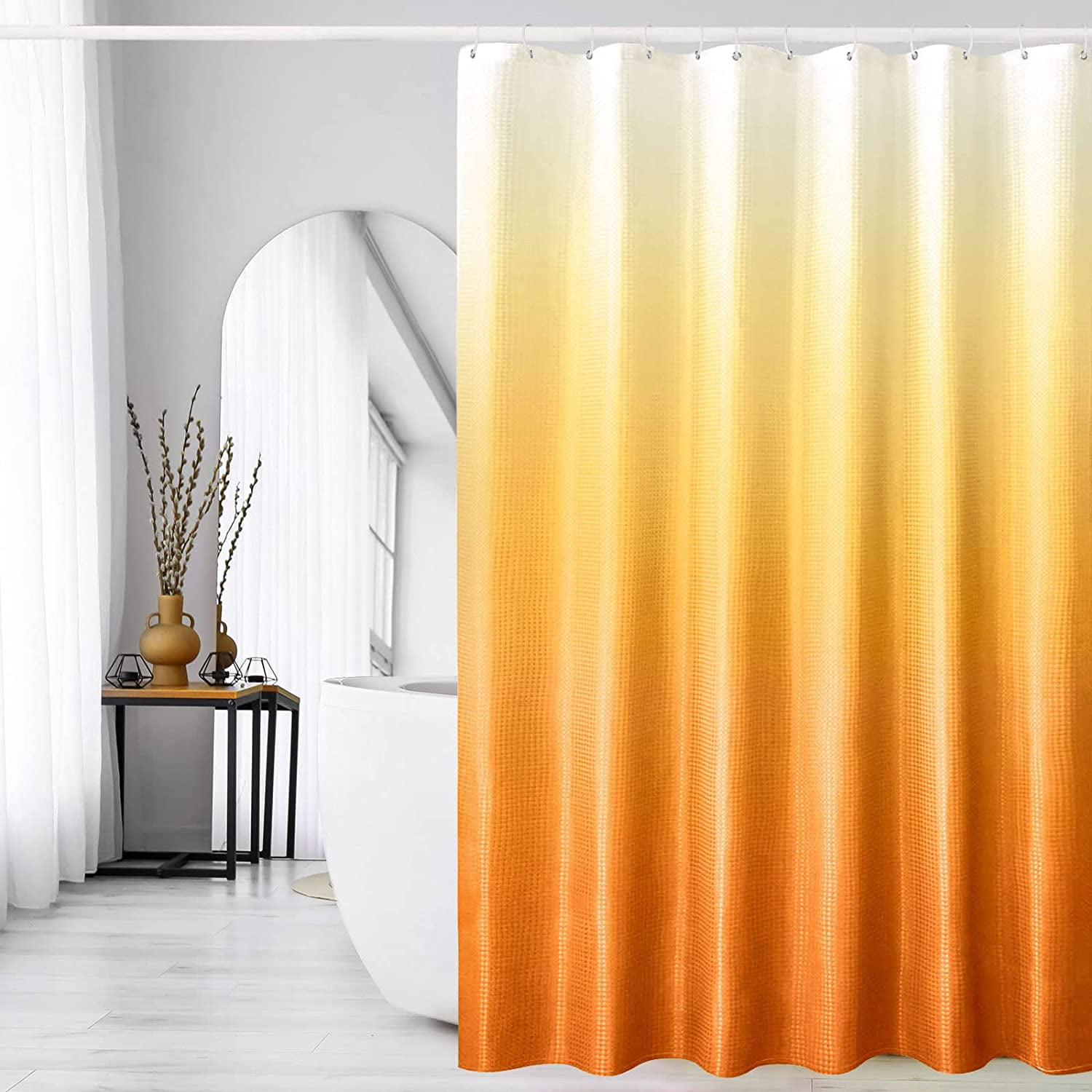 Orange Shower Curtain Ombre Waffle Weave Fabric Shower Curtain For