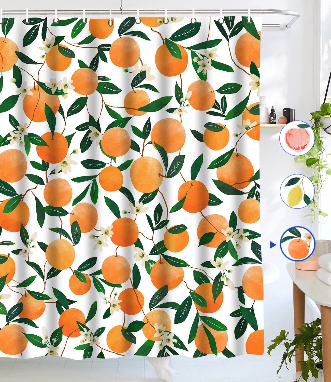 Citrus Pattern Design Shower Curtain: Waterproof Fabric, Orange Green ...