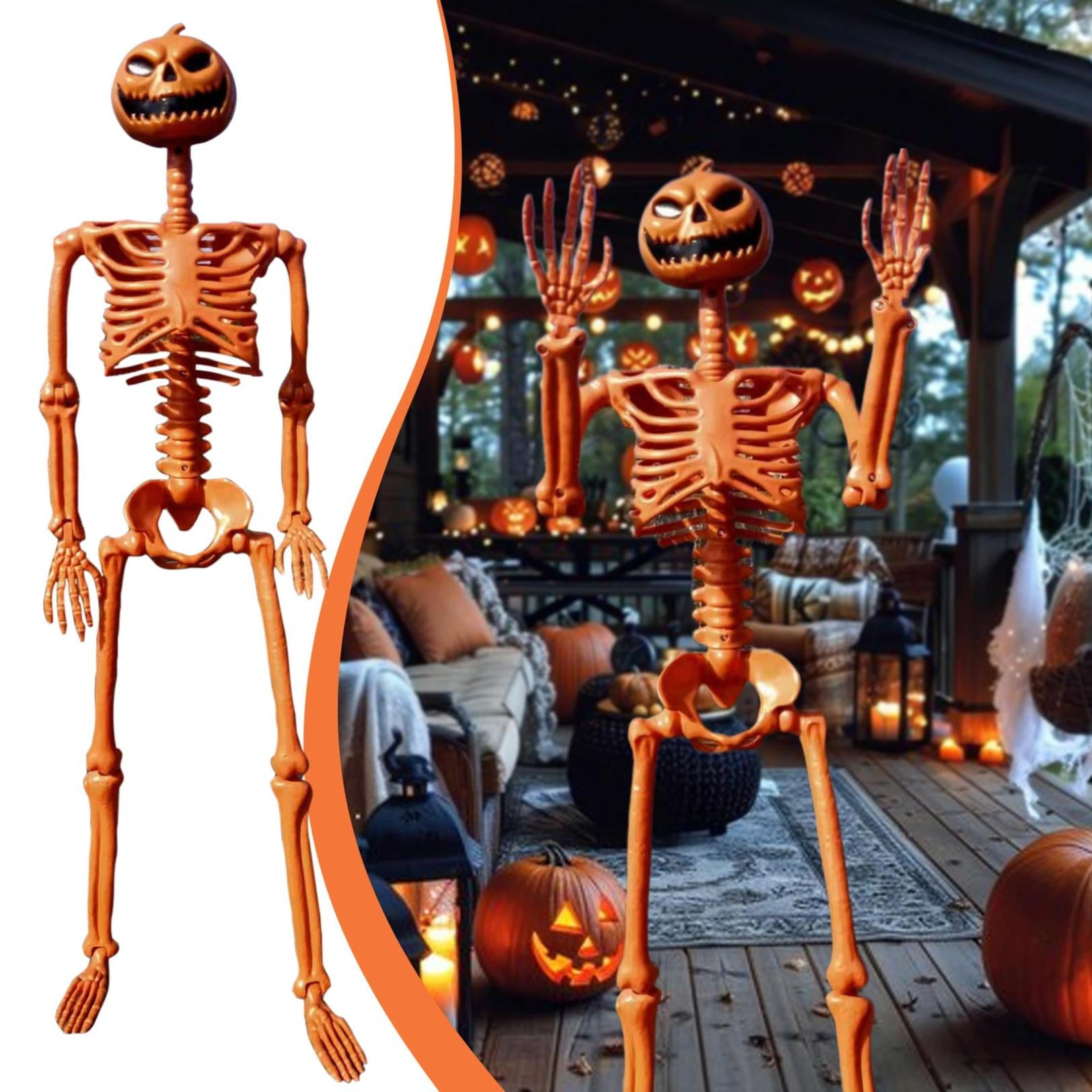 Orange Skeleton with Pumpkin Head Halloween Skeleton Decorations 36 ...