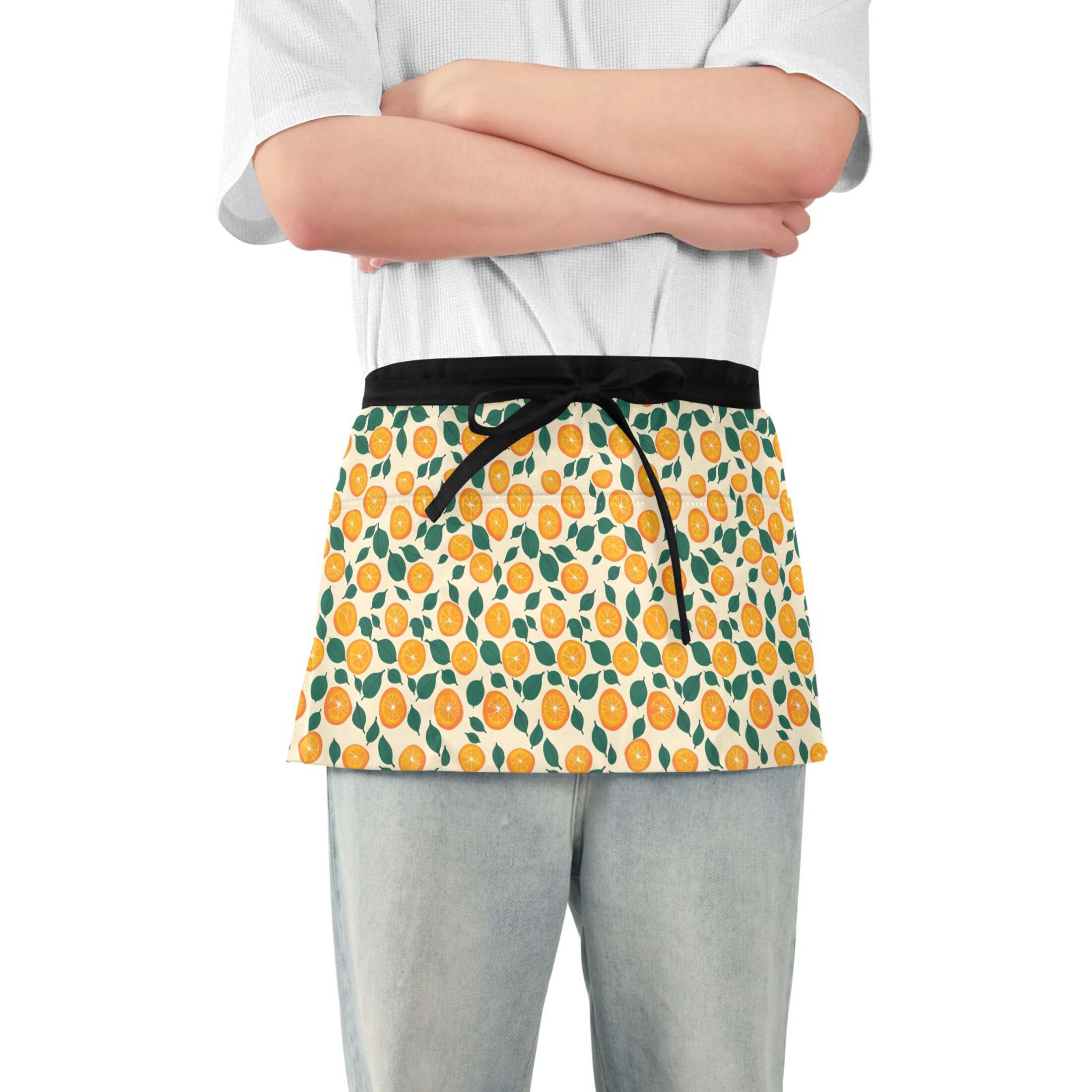 Orange Slice and Leaf Server Apron with 3 Pockets Waterproof Waitress ...