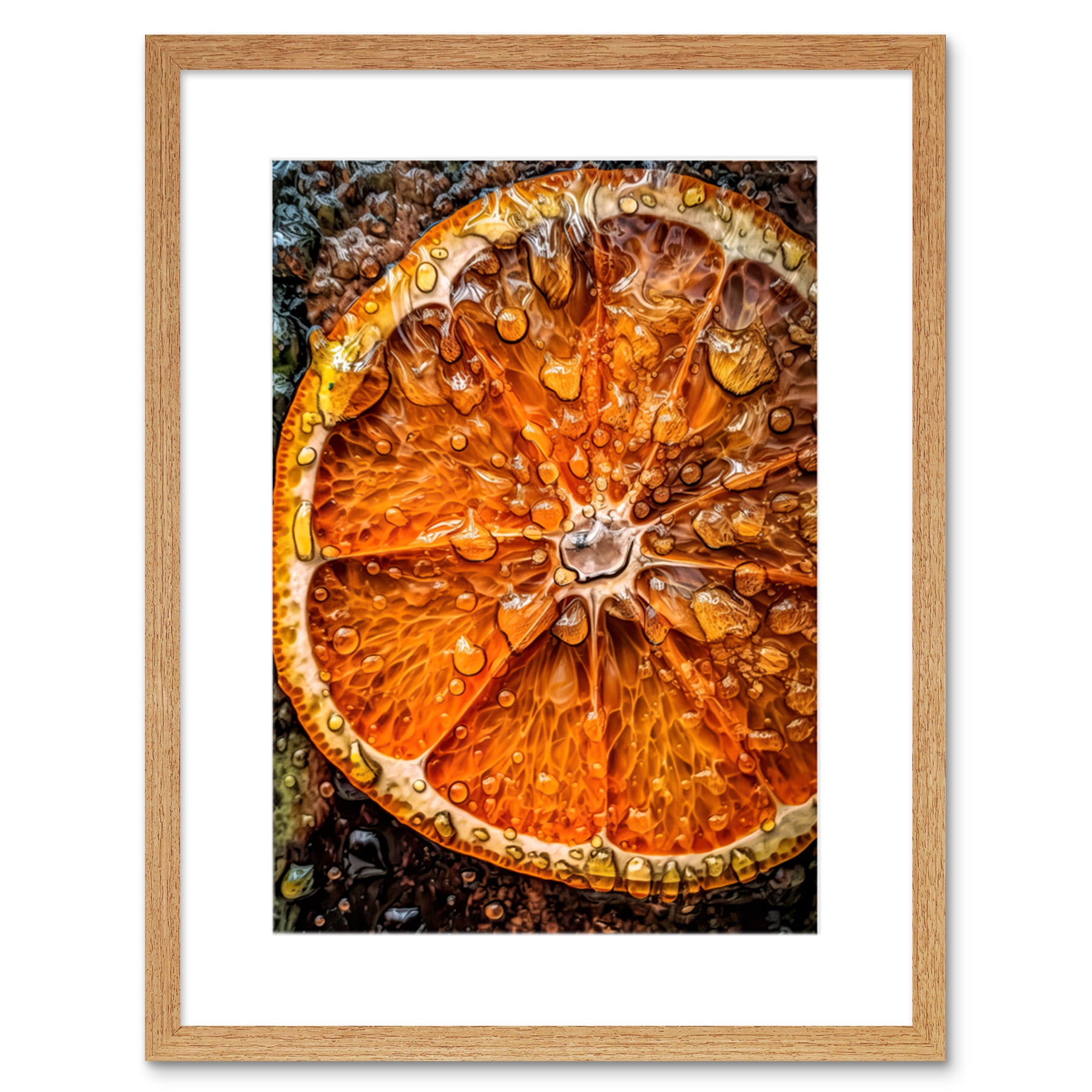 Orange Slice with Juice Droplets Macro Painting Artwork Framed Wall Art ...