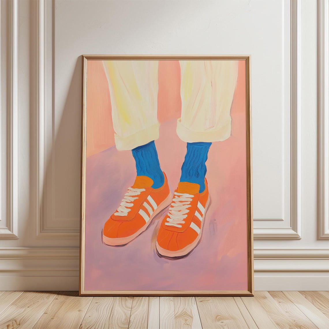 Orange Sneakers Art Print, Abstract Wall Art, Mid Century Modern ...