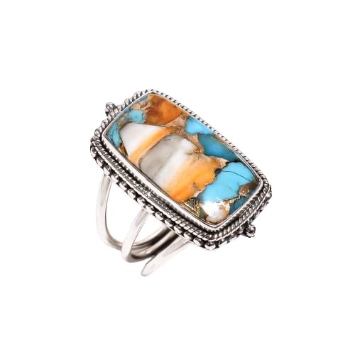 Orange Spiny Oyster Turquoise Stone 925 Sterling Silver Statement Ring ...