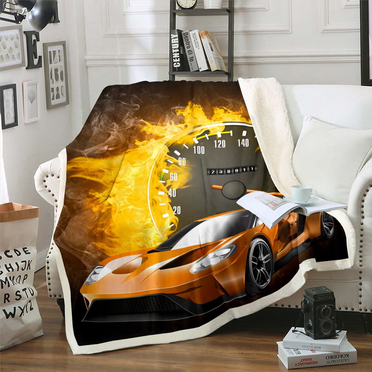 Orange Sports Car Throw Blanket for Bed Chair,Cool Speed Race Cars ...