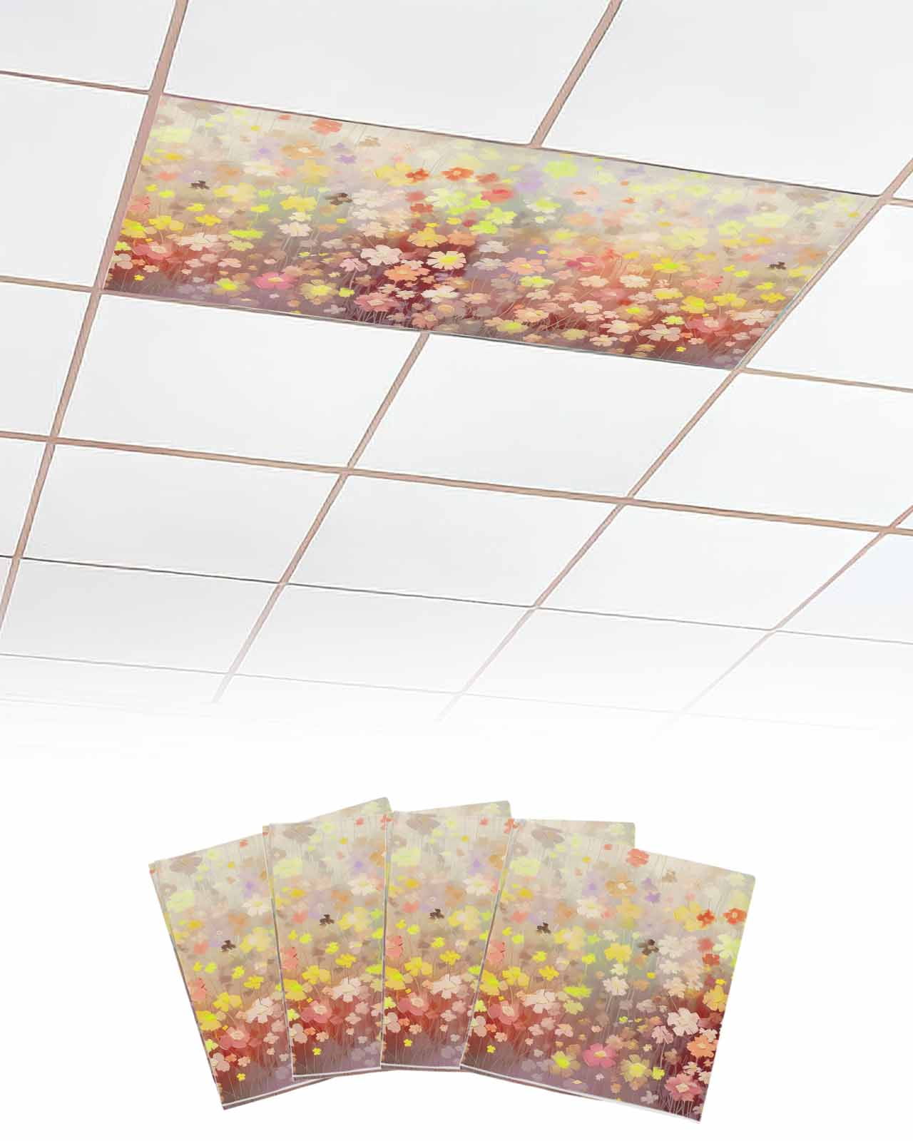 Orange Spring Floral Fluorescent Light Covers for Ceiling Lights 4x2 ...