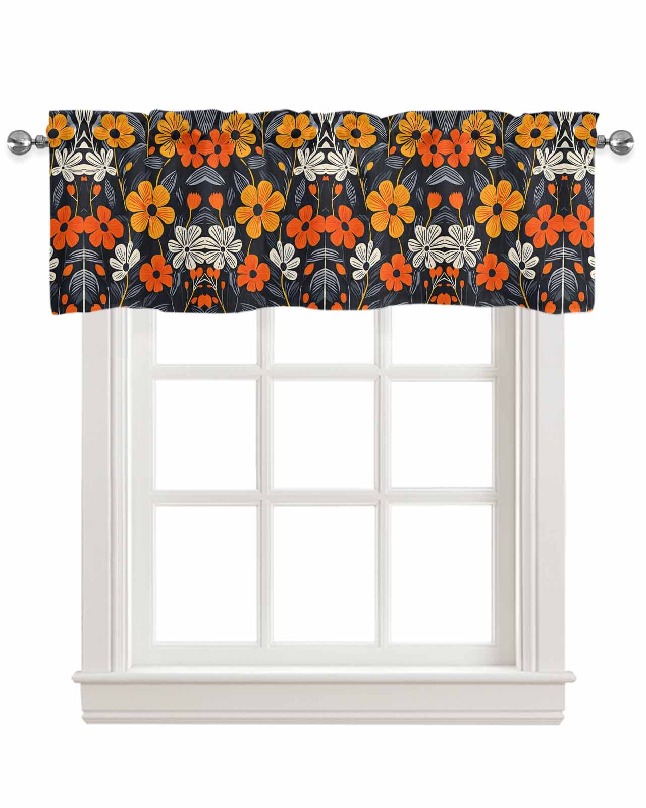 Orange Spring Floral Kitchen Valances for Windows Farmhouse Linen ...