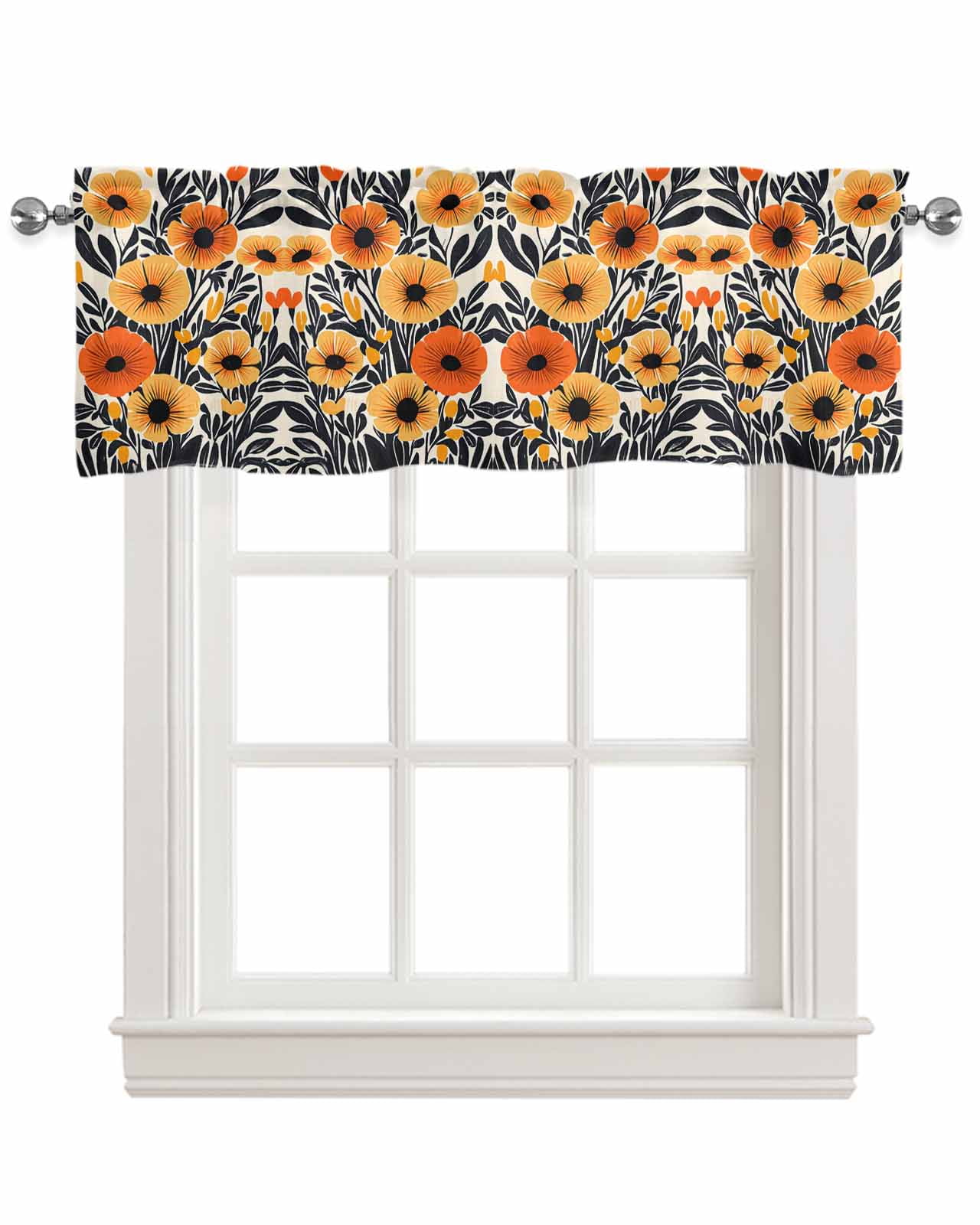 Orange Spring Floral Kitchen Valances for Windows Farmhouse Linen ...