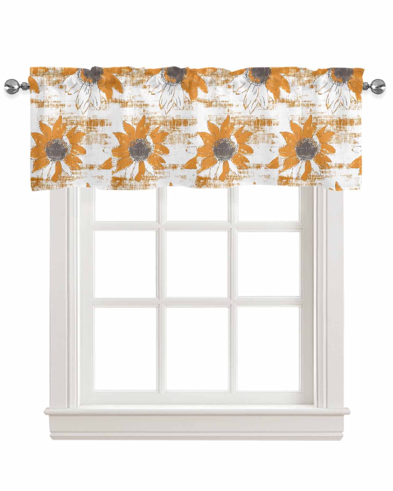 Orange Spring Floral Kitchen Valances for Windows Farmhouse Linen ...