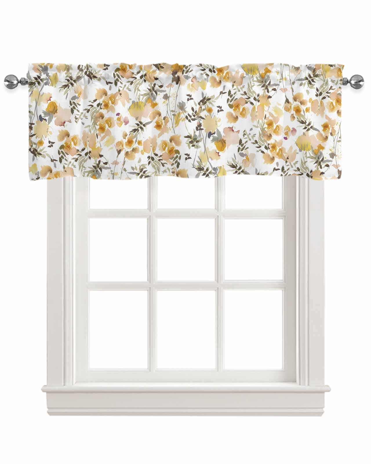 Orange Spring Floral Kitchen Valances for Windows Farmhouse Linen ...