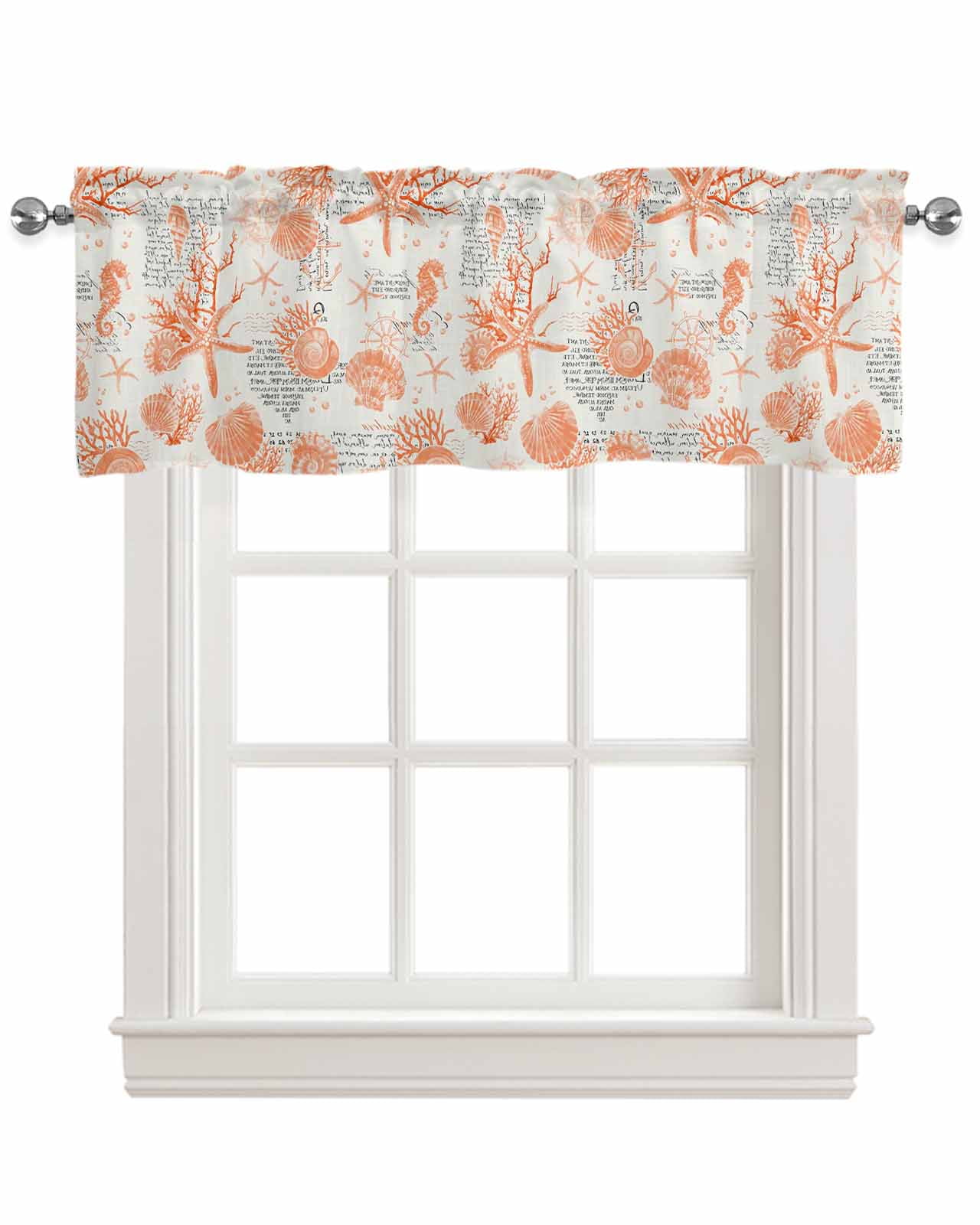 Orange Starfish Kitchen Valances for Windows Farmhouse Linen Window ...