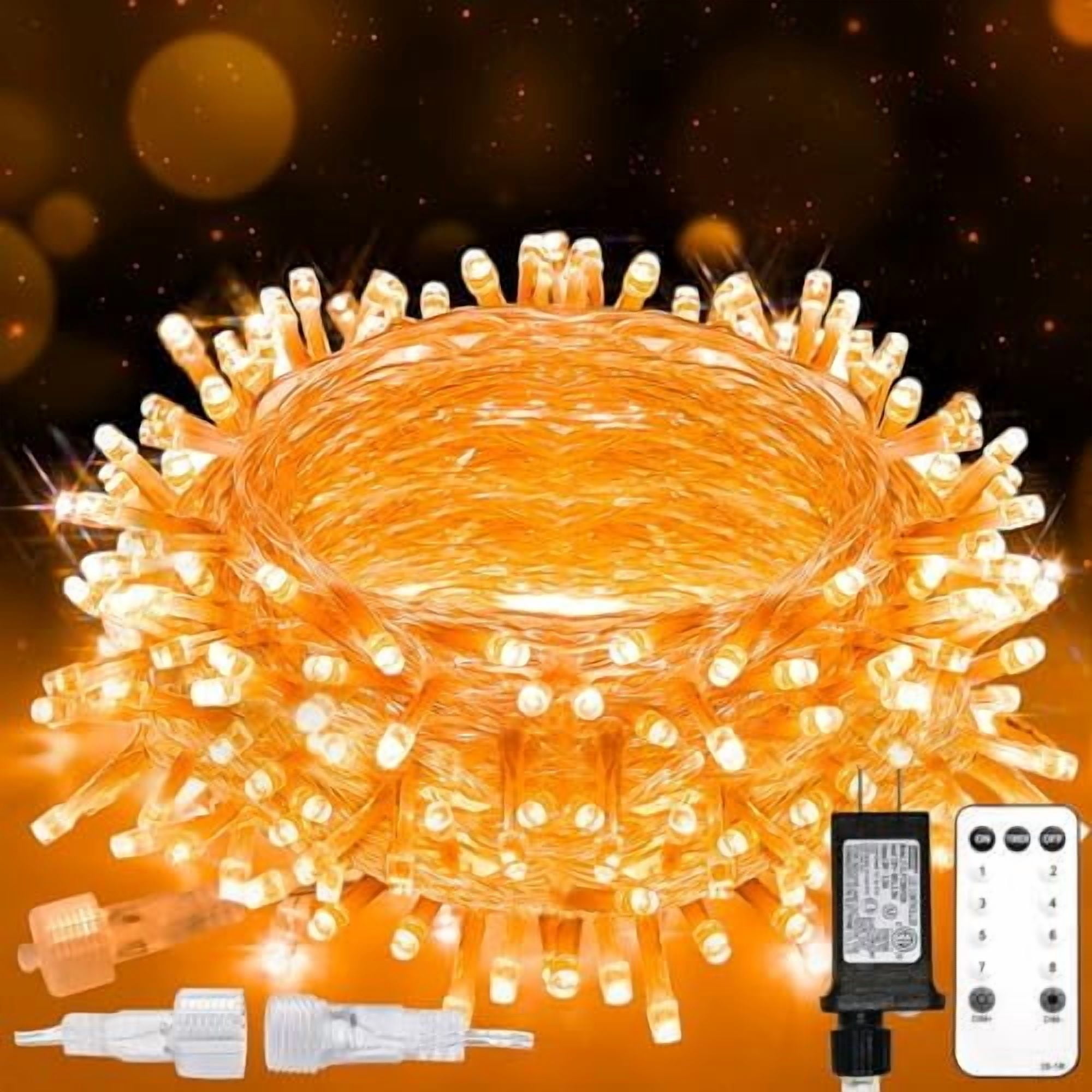 Orange String Lights Outdoor with Remote, 33ft 100 LED Connectable ...