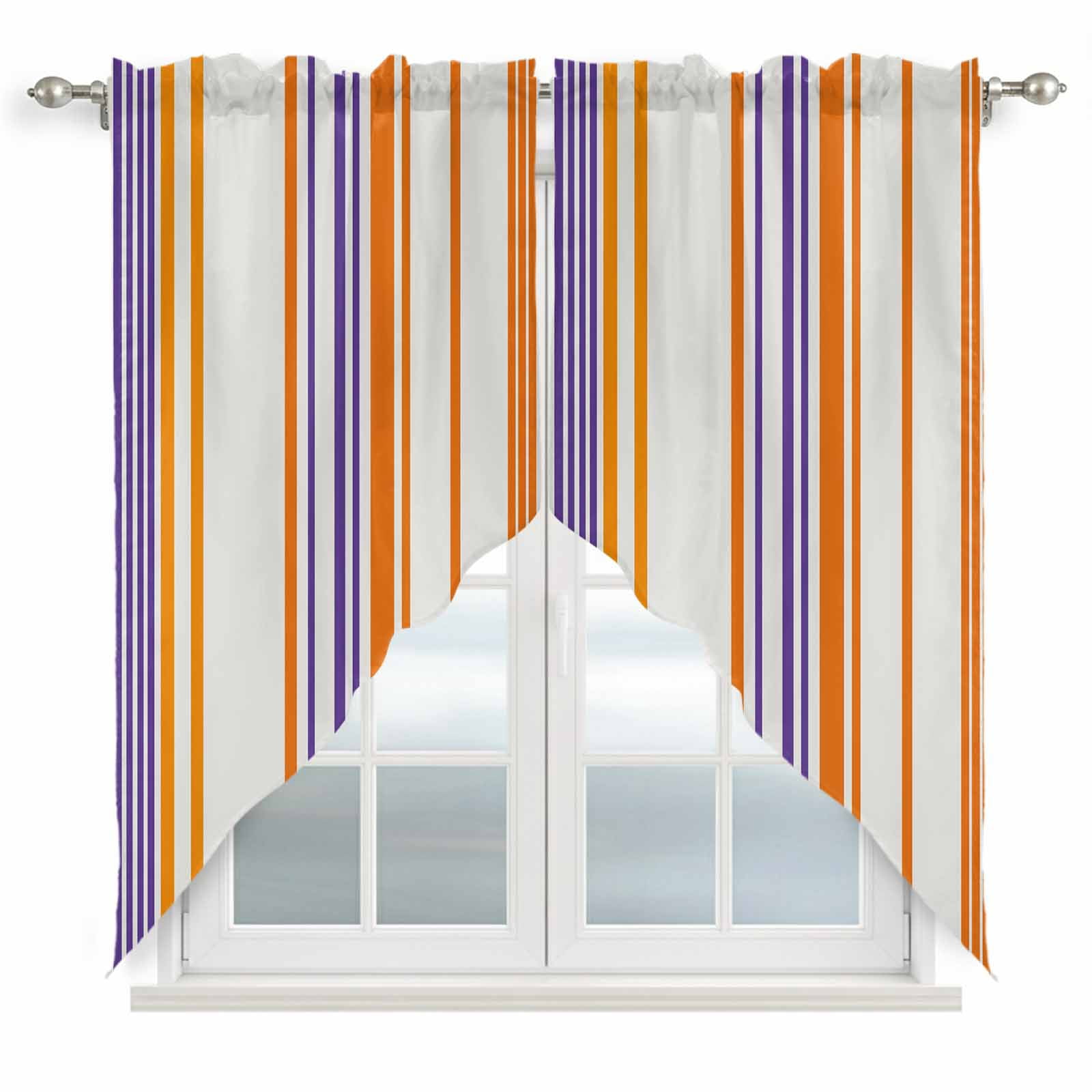 Orange Striped Swag Curtains for Kitchen/Bedroom/Living Room, Farmhouse ...
