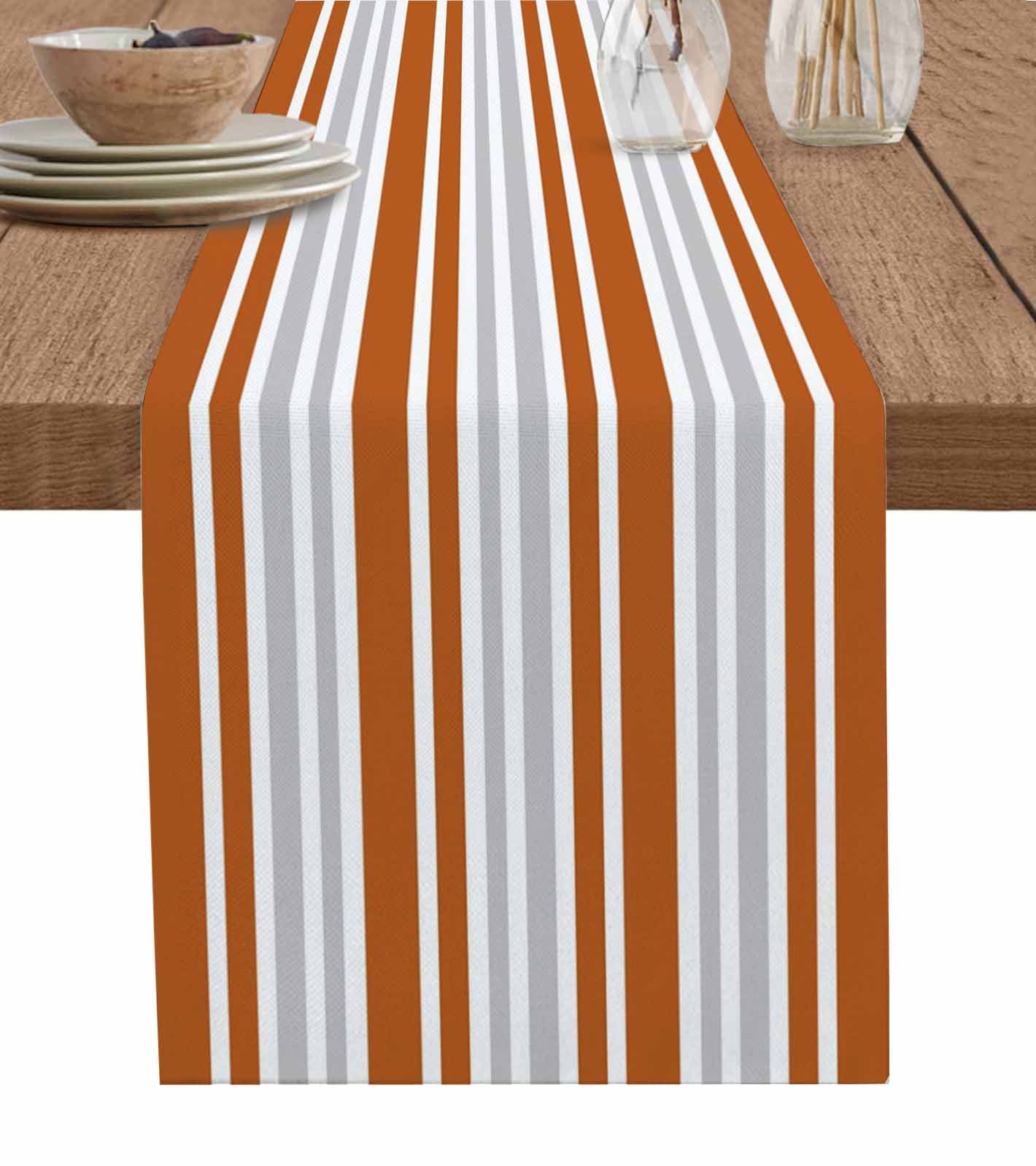 Orange Stripes Short Table Runners 36 Inches, Cotton Linen Fabric Table ...
