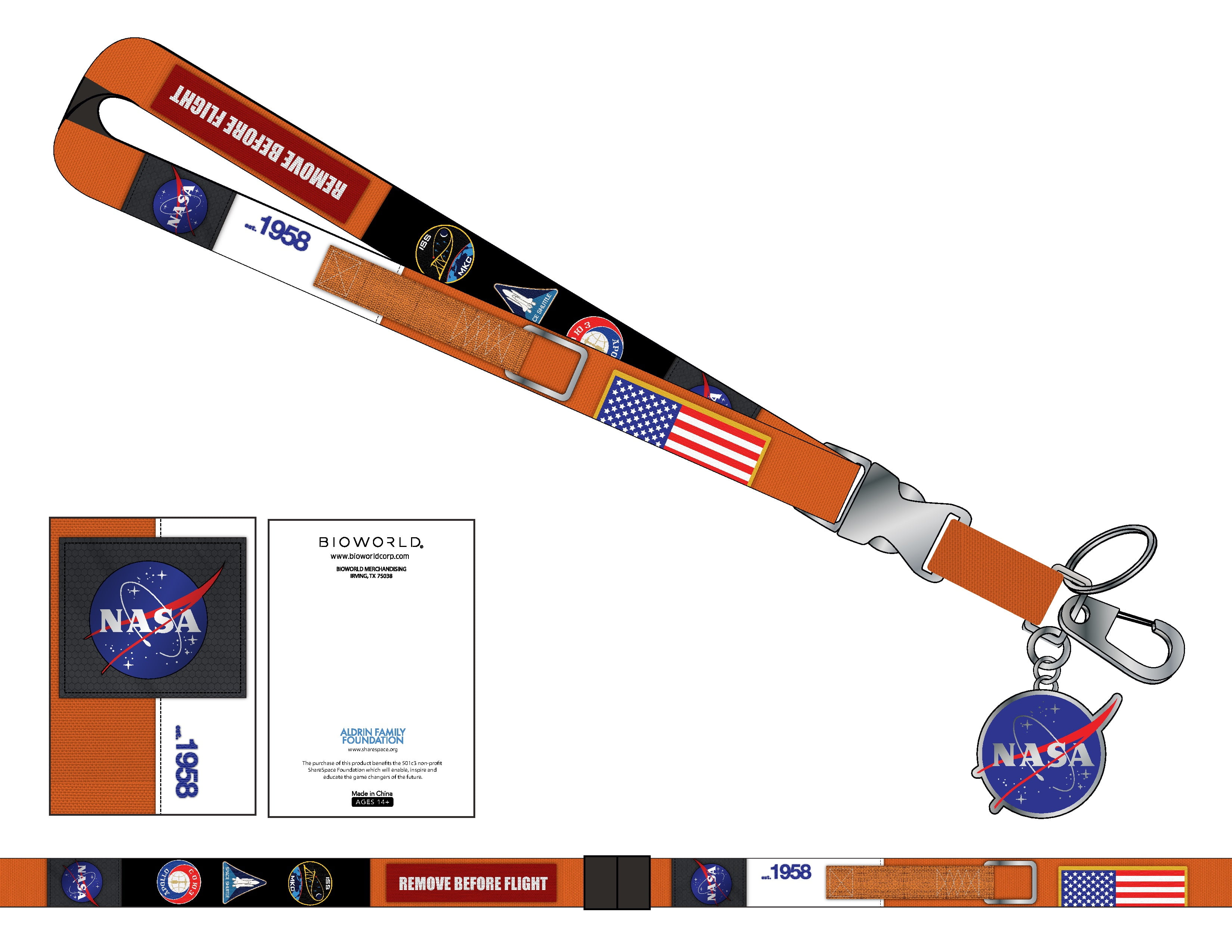Orange Suit Up NASA Lanyard with NASA Logo Keychain - Walmart.com
