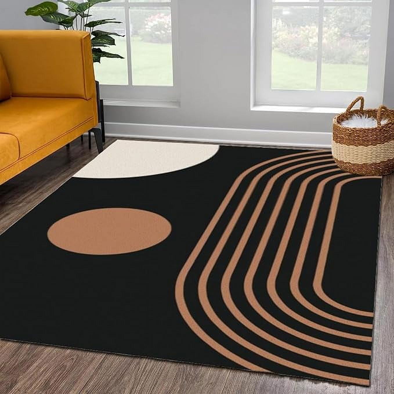 Orange Sun Mid Century Modern Art Area Rug, Simple Orange Arch Line Art ...