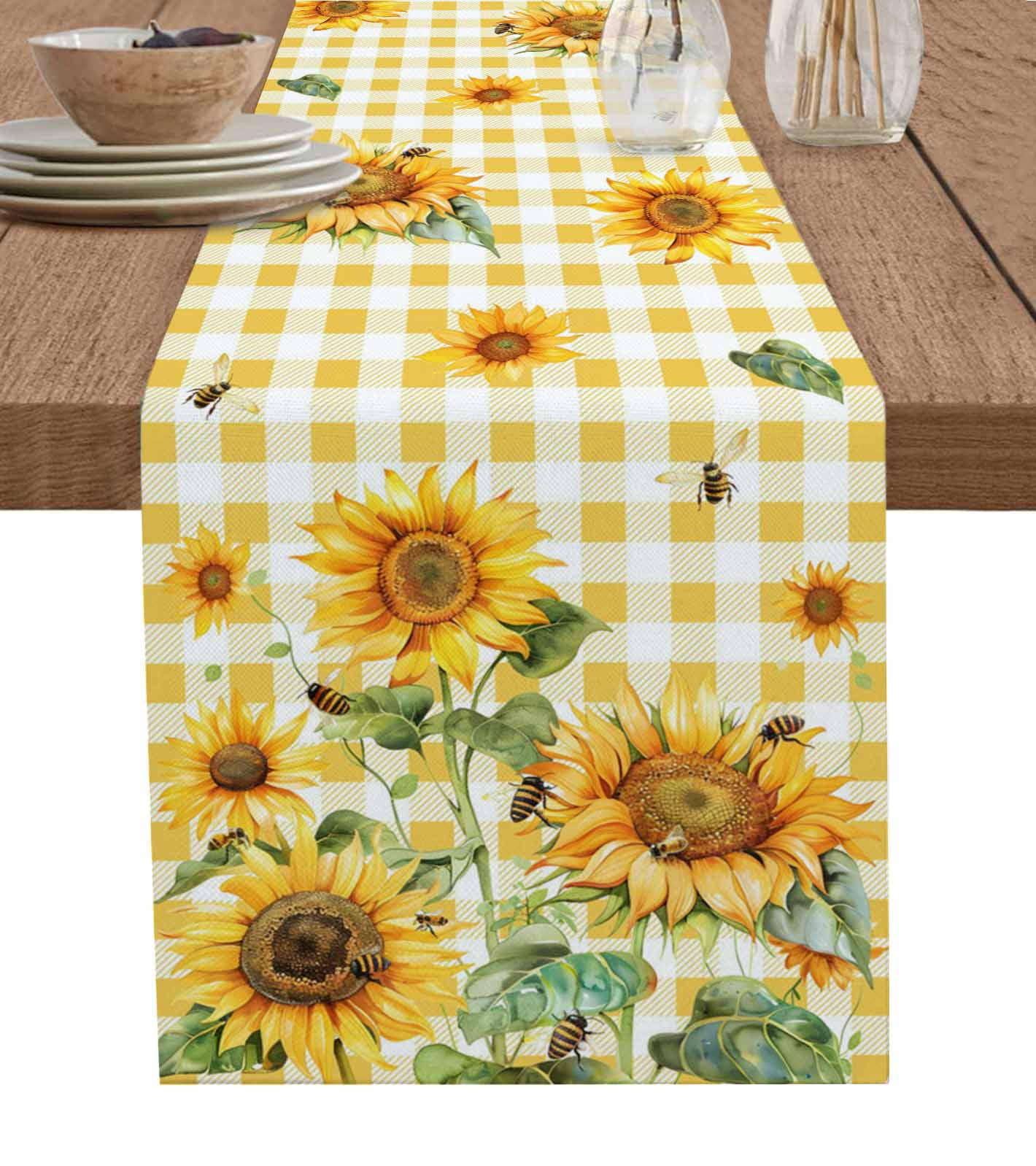 Orange Sunflower Table Runner 70 Inches, Bee Floral Summer Rustic ...