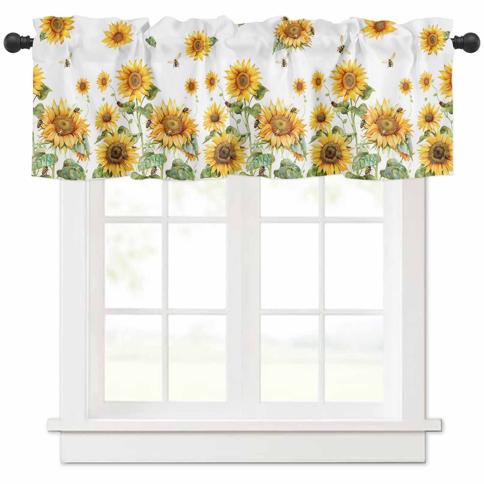 Orange Sunflower Valances for Windows Farmhouse Kitchen Curtains ...