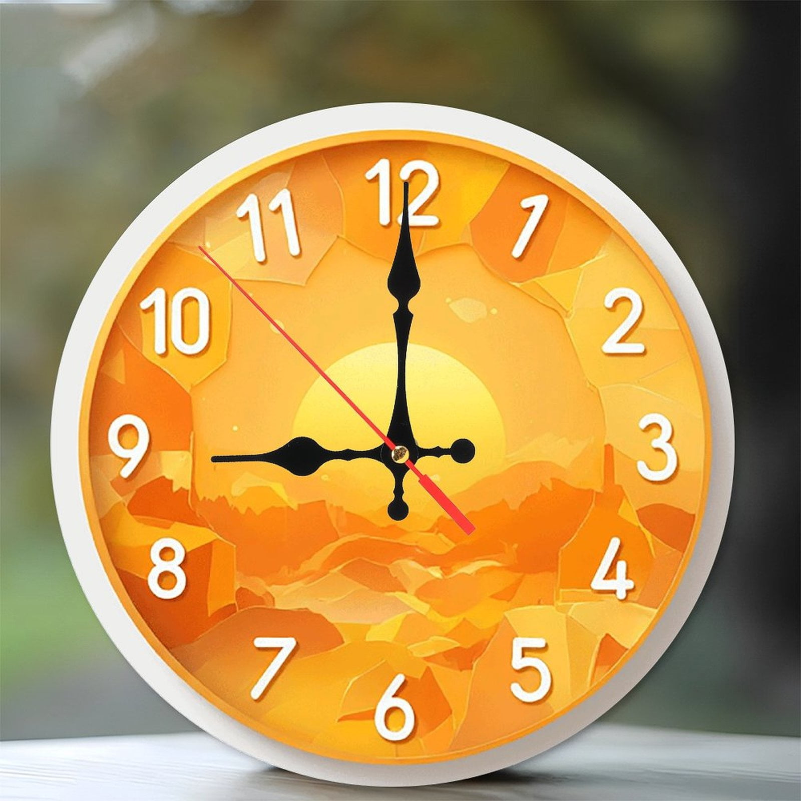 Orange Sunset Landscape Wall Clock 10-Inch Silent Wooden Wall Clock ...