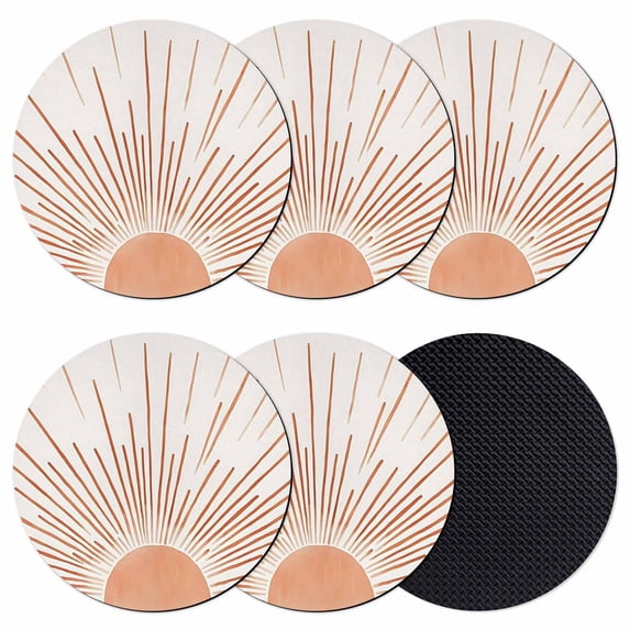Orange Sunshine Coasters Set of 6, Lines Retro Abstract Middle Century ...