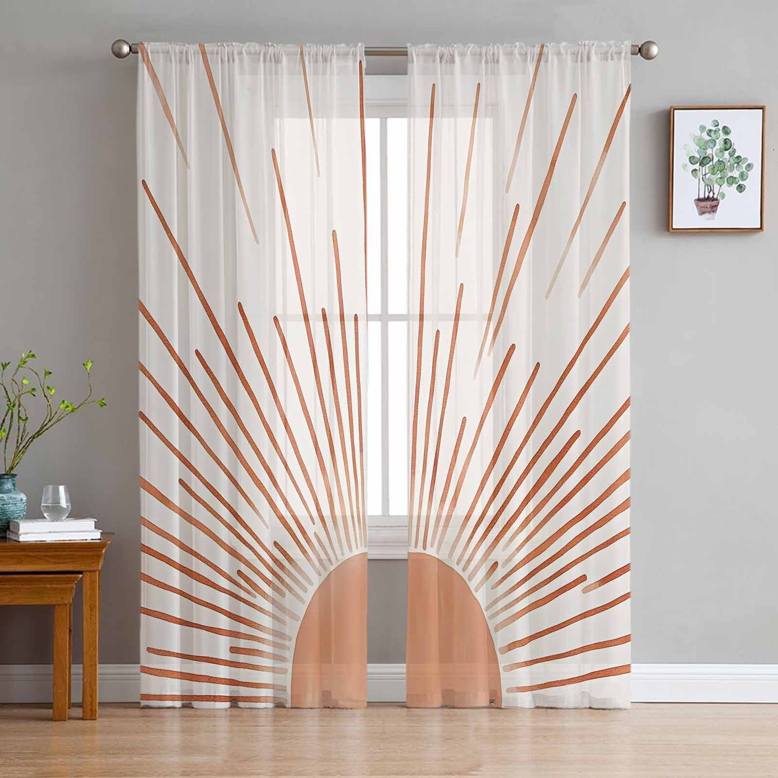 Orange Sunshine Semi Sheer Curtains 84 Inch Length 2 Panels Set, Lines ...