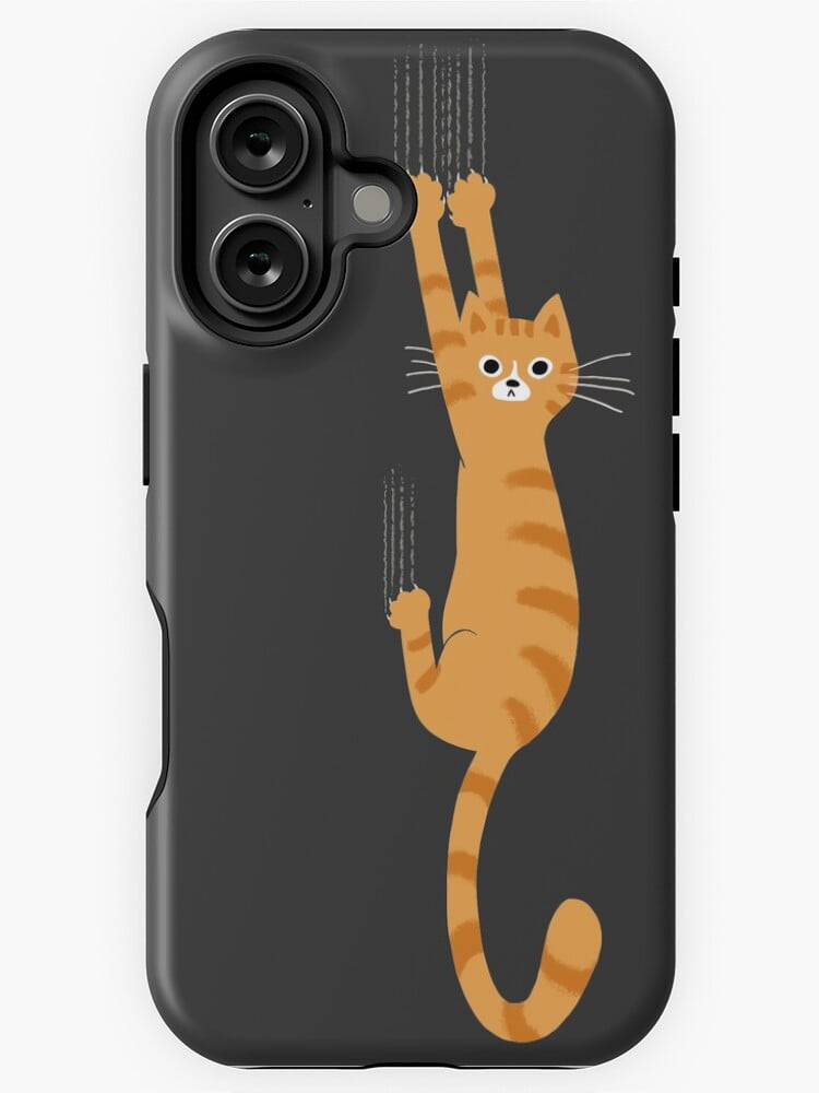Orange Tabby Cat Hanging On Funny Cartoon Design For iPhone 11-17 Pro ...