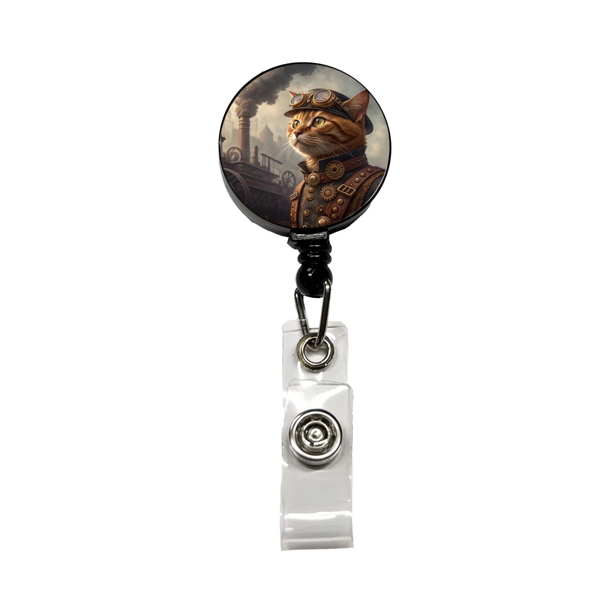 Orange Tabby Cat Steampunk Retractable Reel ID Badge Key Card Name Tag ...