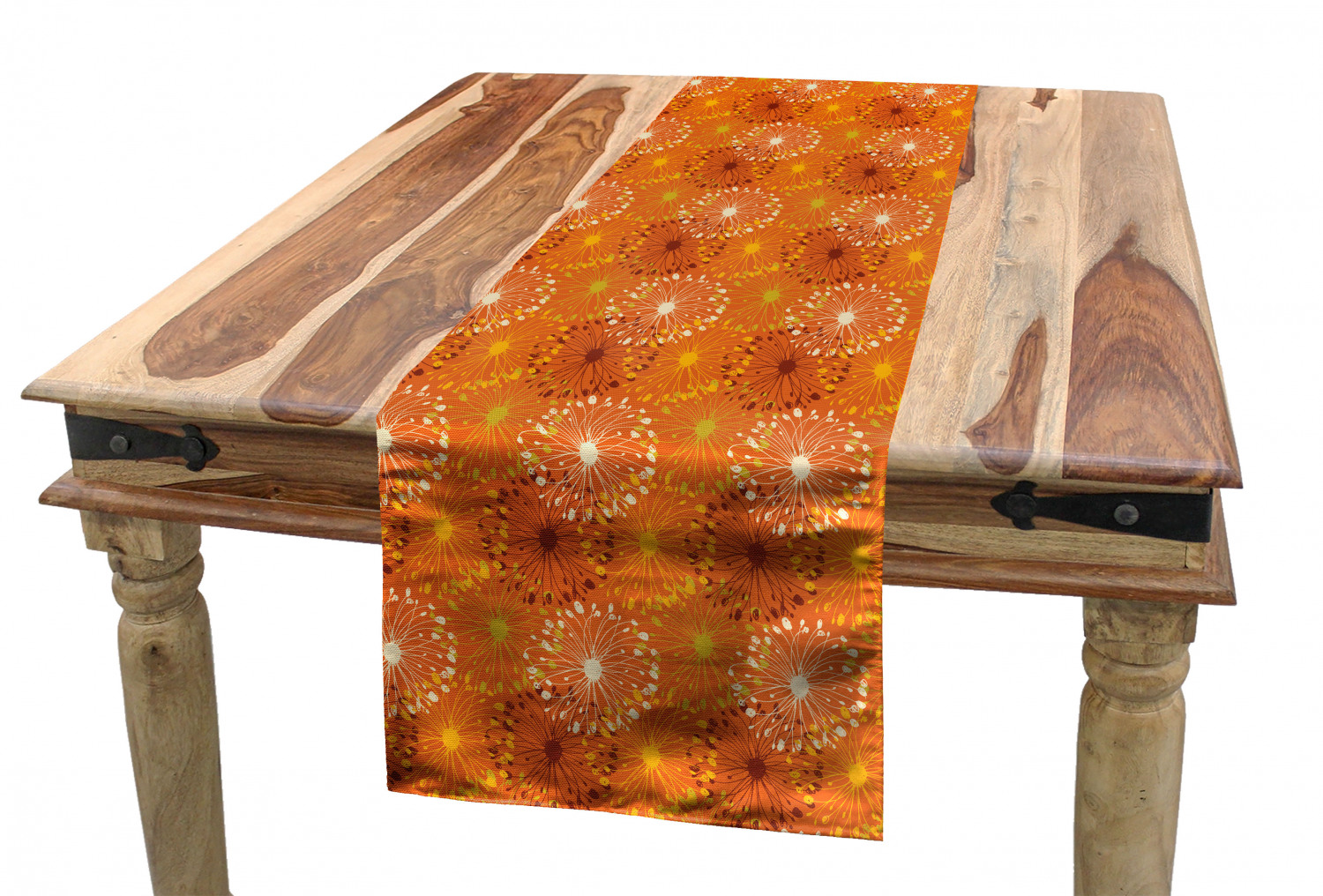 Orange Table Runner, Grunge Radial Pattern Abstract Floral Inspired ...