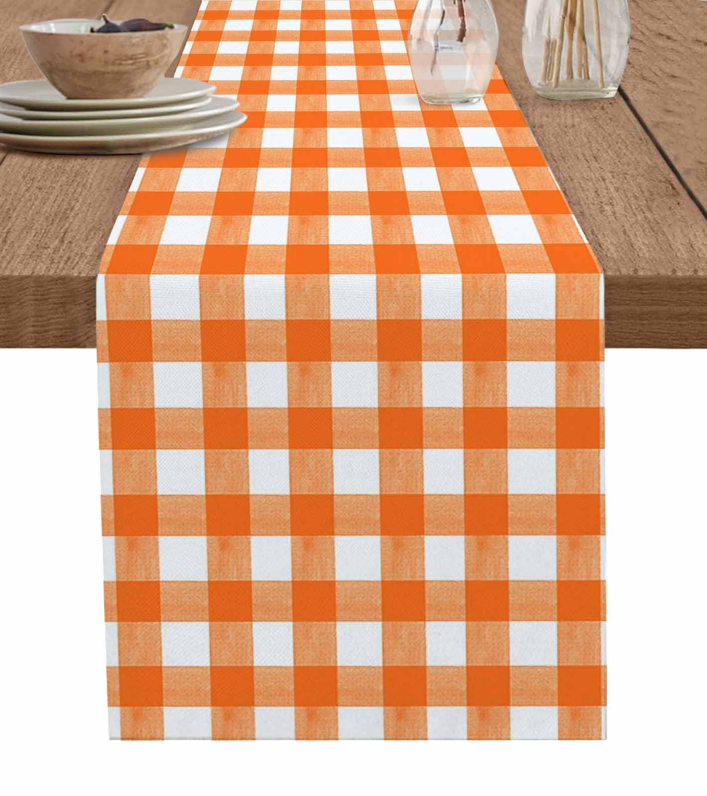 Orange Table Runners 120 Inches Long, Cotton Linen Fabric Table Runner ...