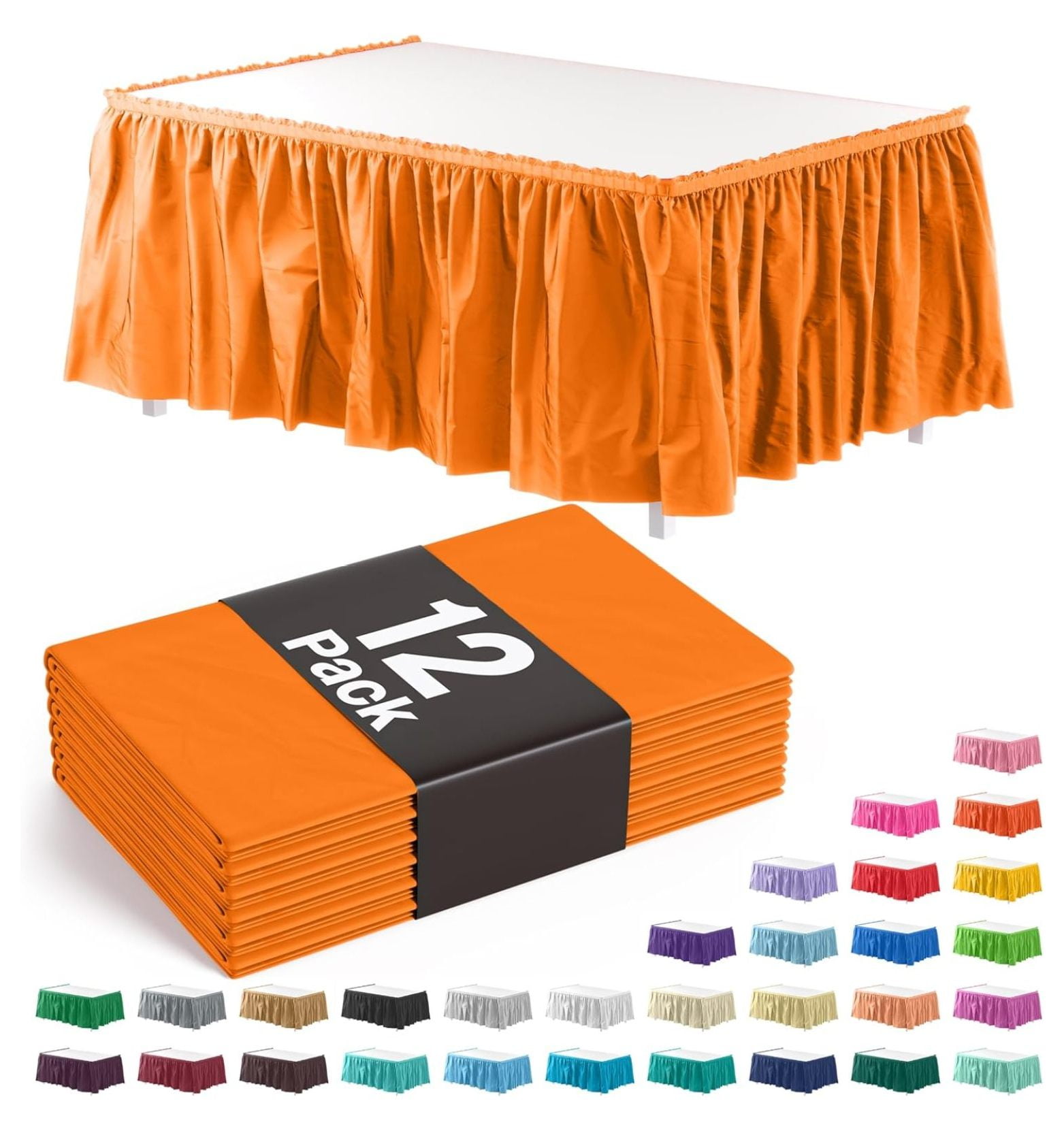 Orange Table Skirt 12 Pack 29" X 14' Disposable Plastic Table Skirts ...