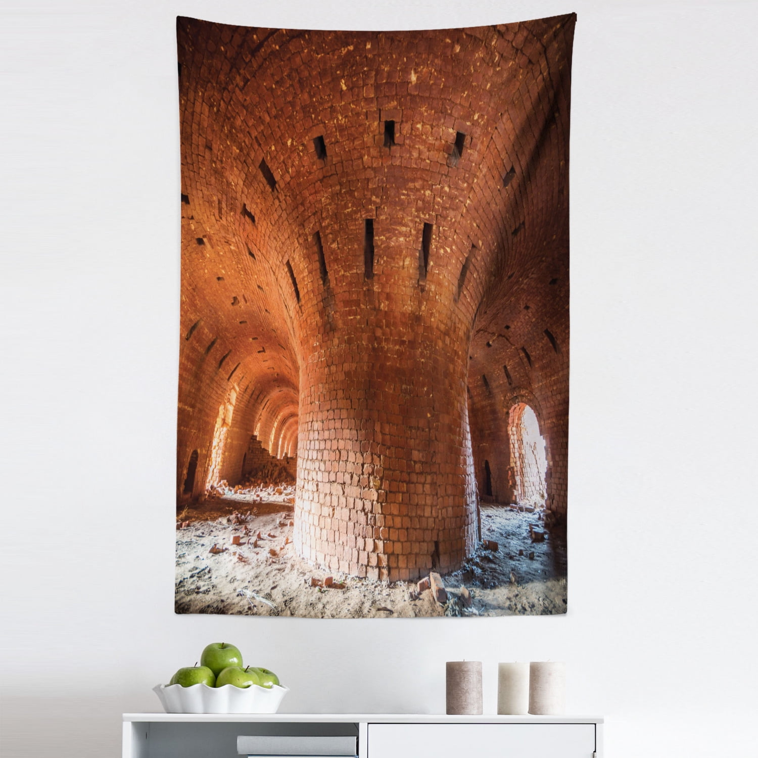 Orange Tapestry, Wide Angle View of Old Wall Abandoned Brick Factory ...