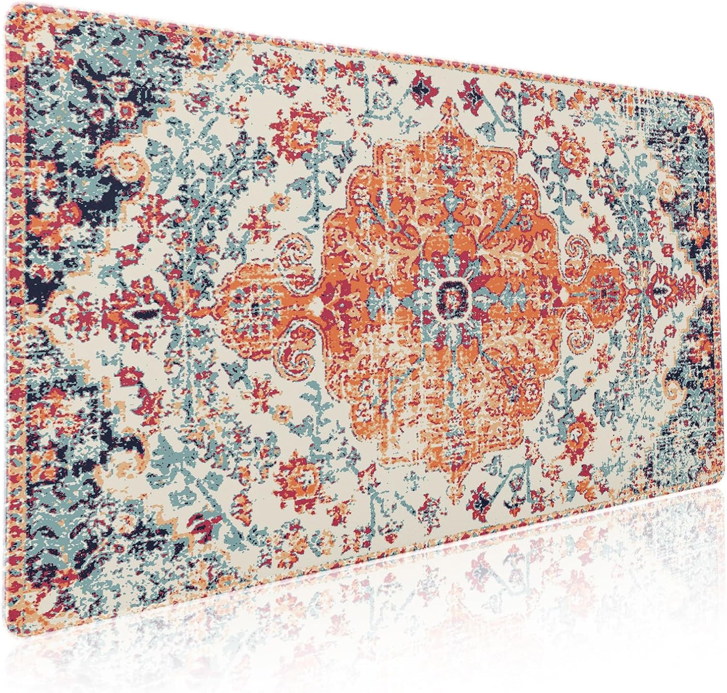 Orange Teal Boho Gaming Mouse Pad - XXL Vintage Rug Bohemian Extended ...