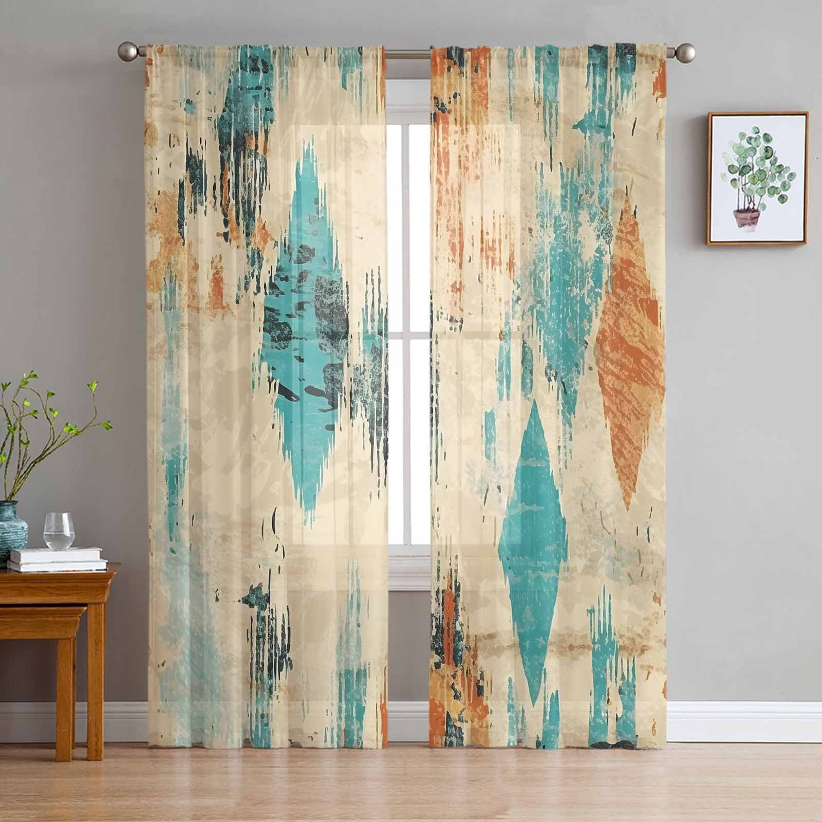 Orange Teal Red Sheer Curtains 108 Inch Length 2 Panels Set for Living ...