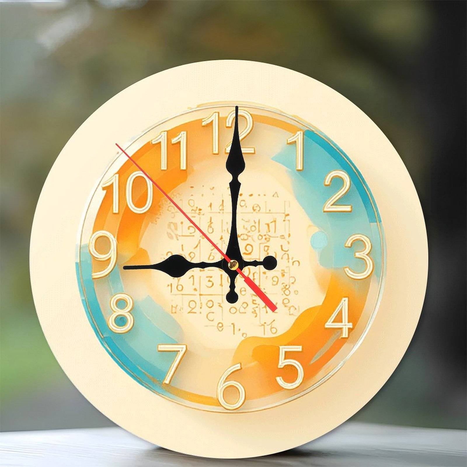 Orange Teal Resin Modern Wall Clock 10-Inch Silent Wooden Wall Clock ...