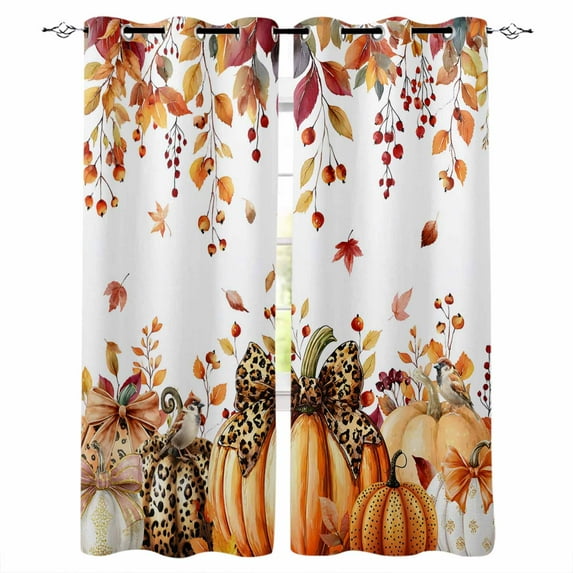 Orange Thanksgiving Fall Blackout Curtains 96 Inches Long, Brown ...
