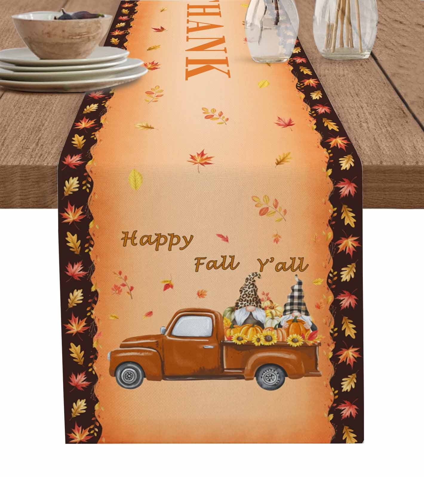 Orange Thanksgiving Table Runner 108 Inches, Fall Gnomes Pumpkins ...