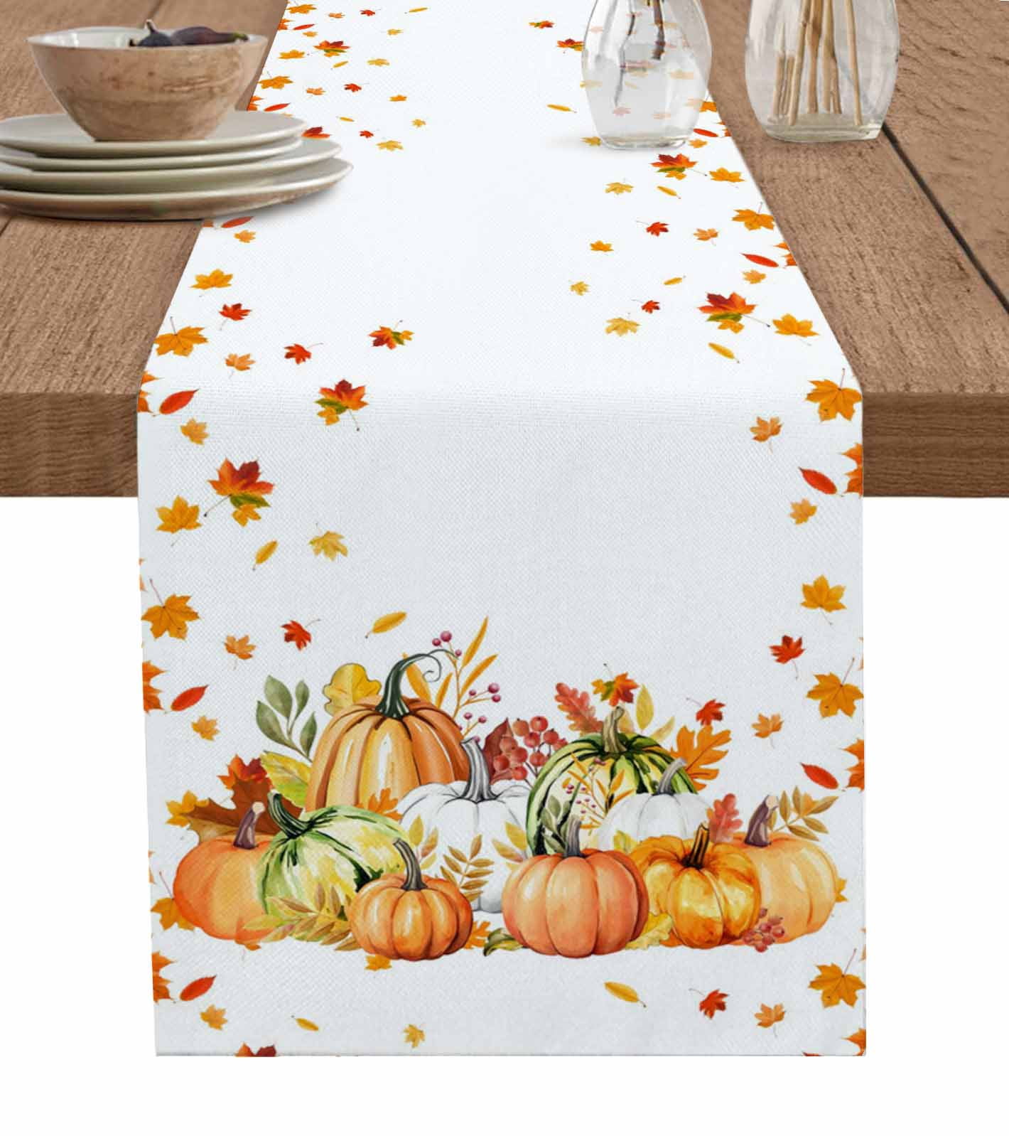 Orange Thanksgiving Table Runner Pumpkins Maple Leaves Autumn ...