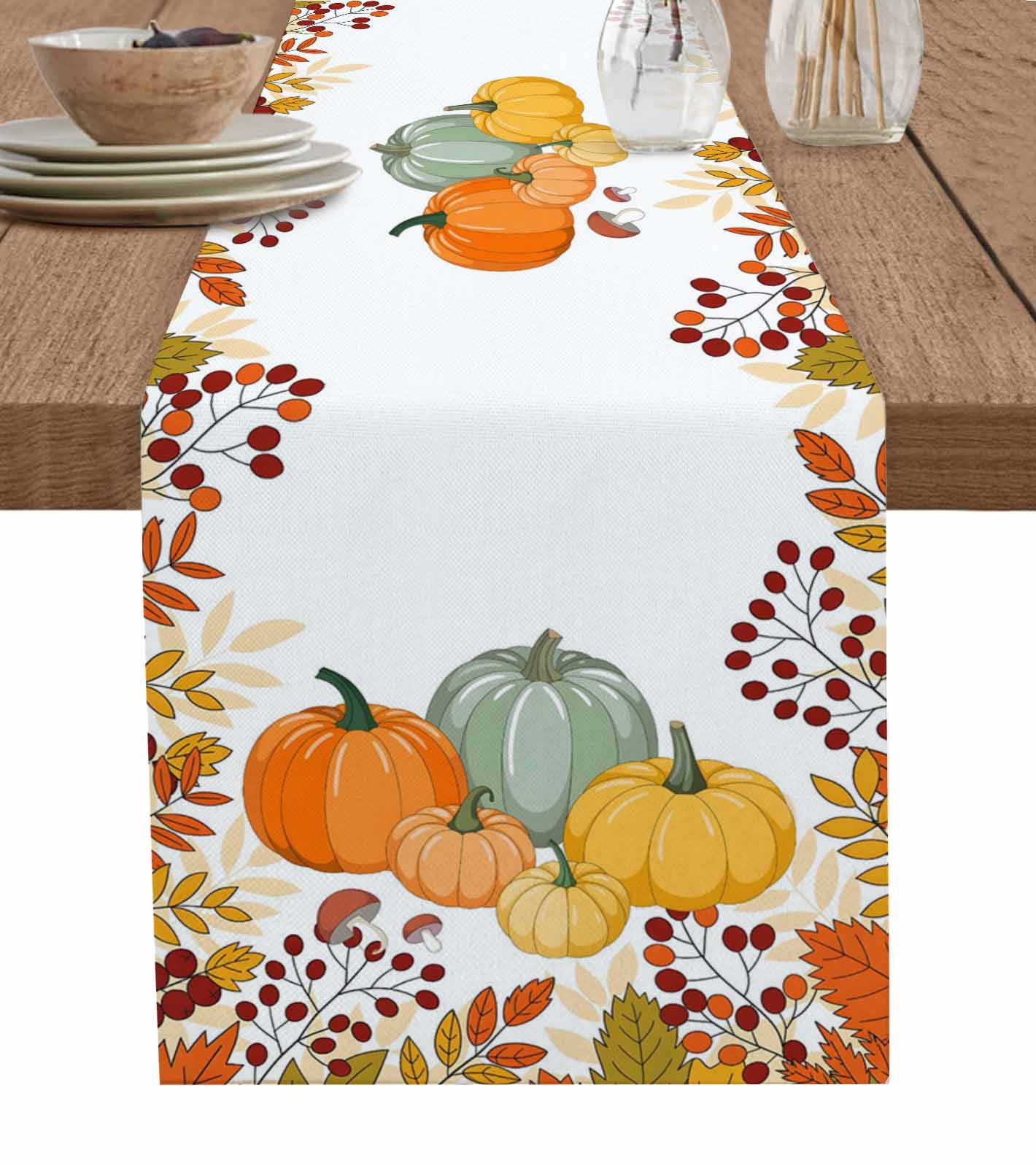 Orange Thanksgiving Table Runner Watercolor Autumn Botanical Retro ...